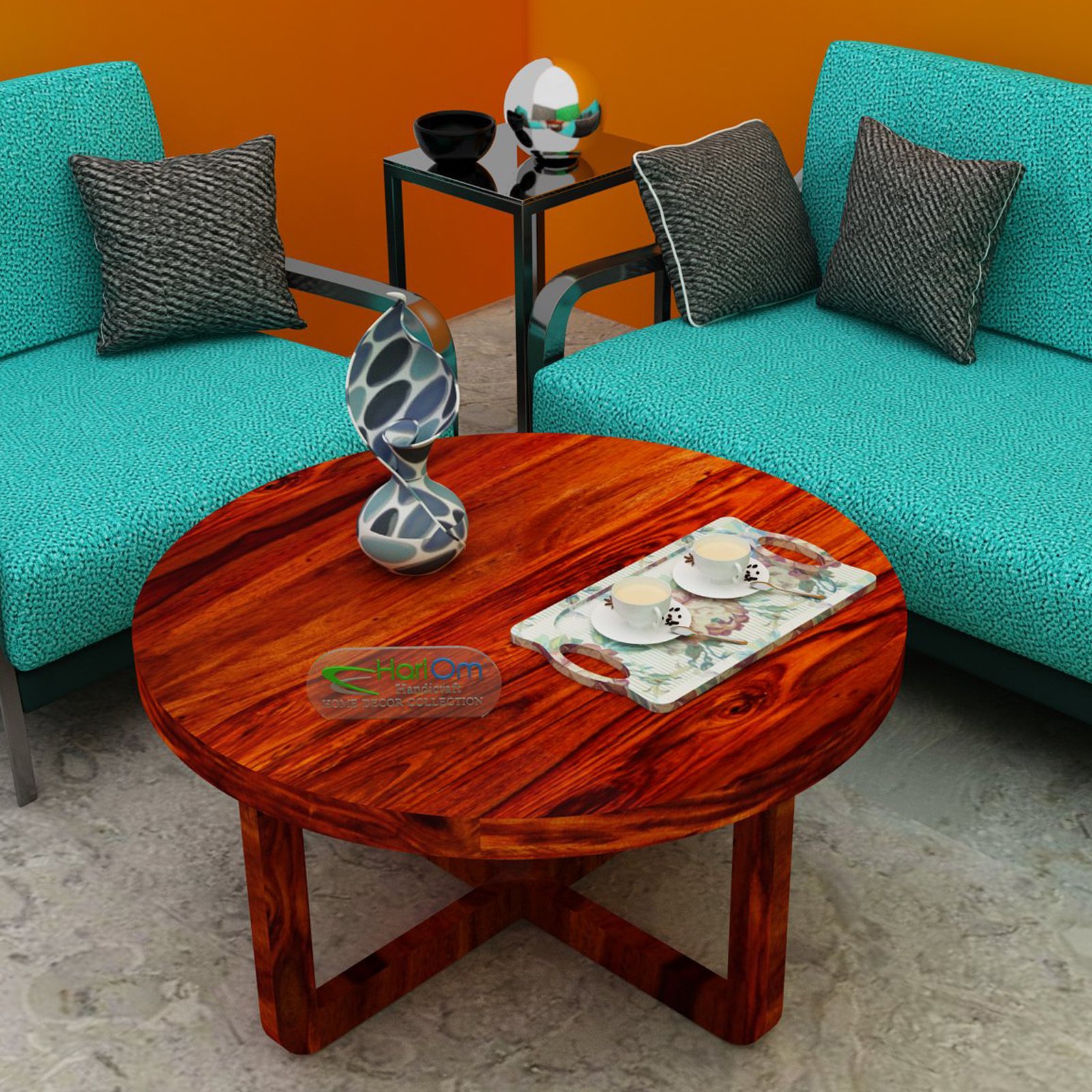 Buy KendalWood Furniture Sheesham Wood Round Center Table For Living