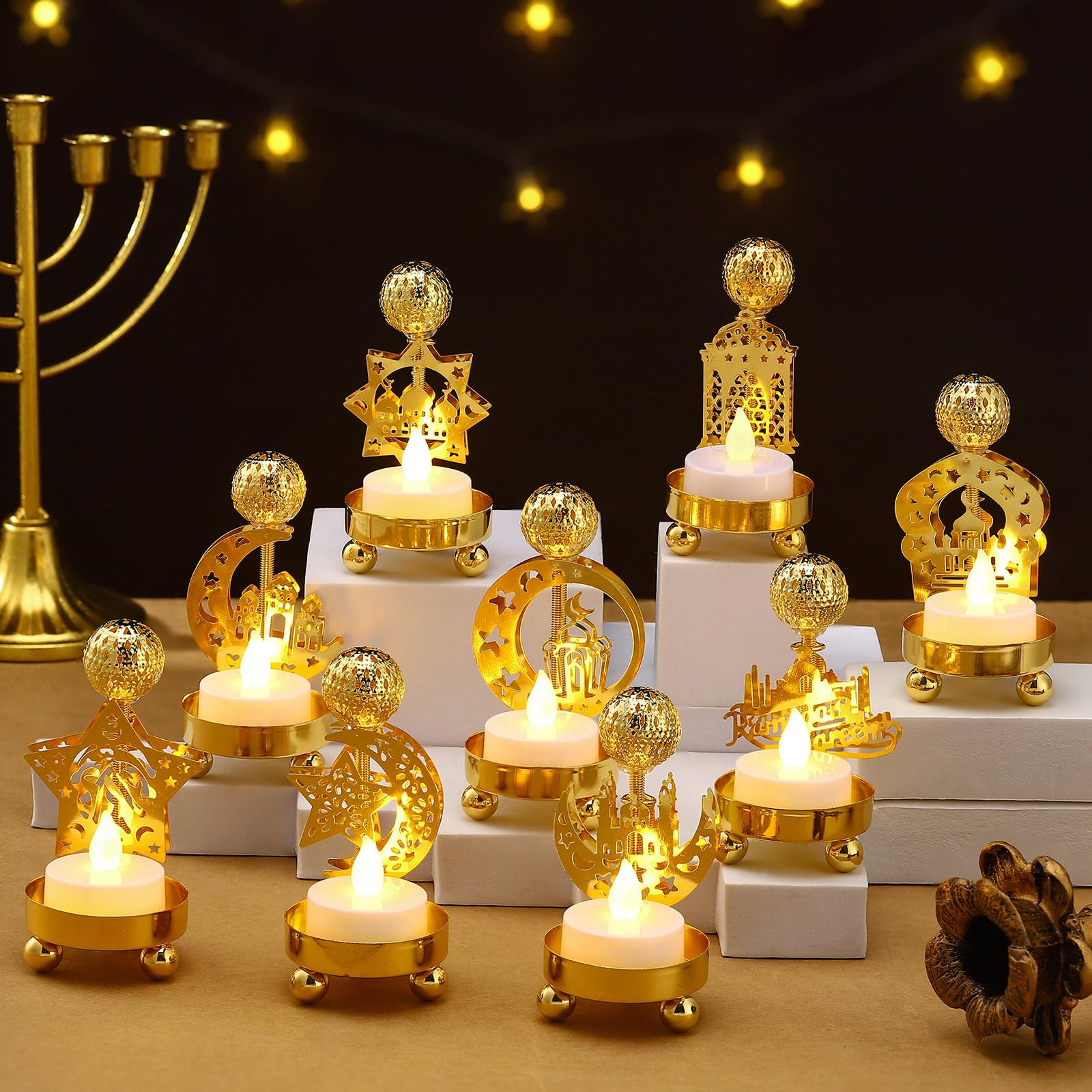 Tiangrid 9 Pcs Ramadan LED Candle Light Mini Moon Star Eid Candle ...