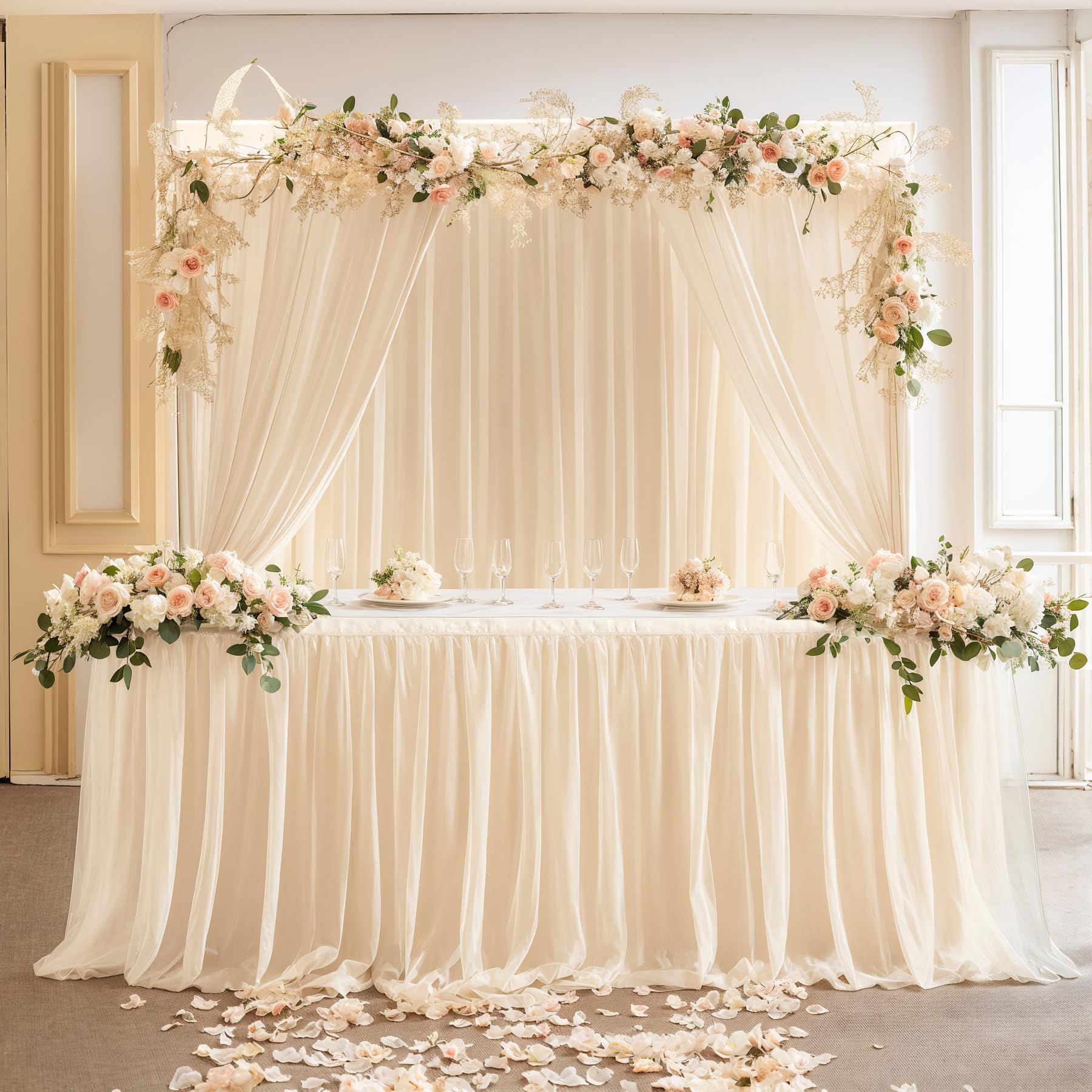 Suppromo 9ft Champagne Tulle Table Skirts for Rectangle Tables or Round ...