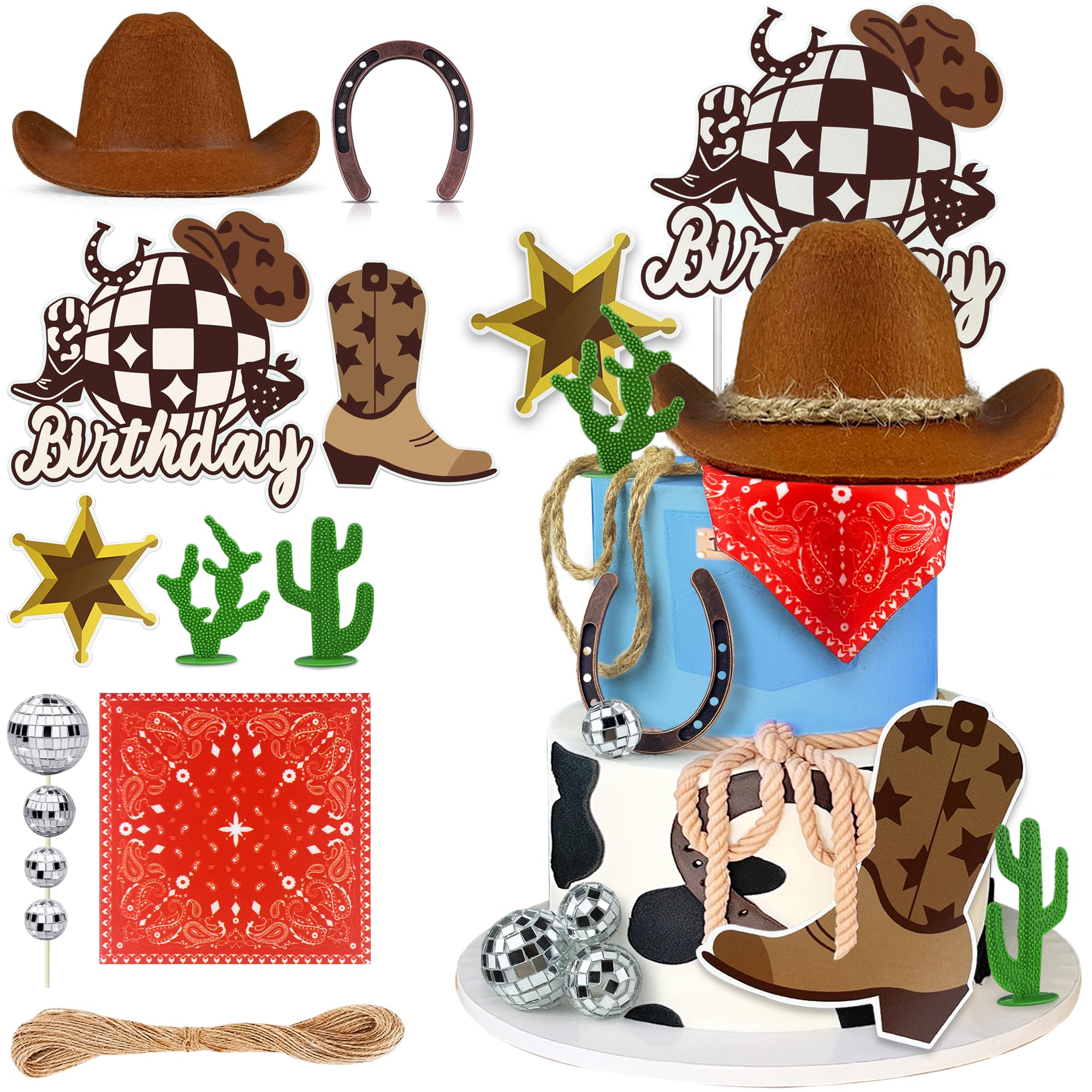 Cowboy Birthday Cake Topper Cowboy Cowgirl Hat Scarf Western Rodeo ...
