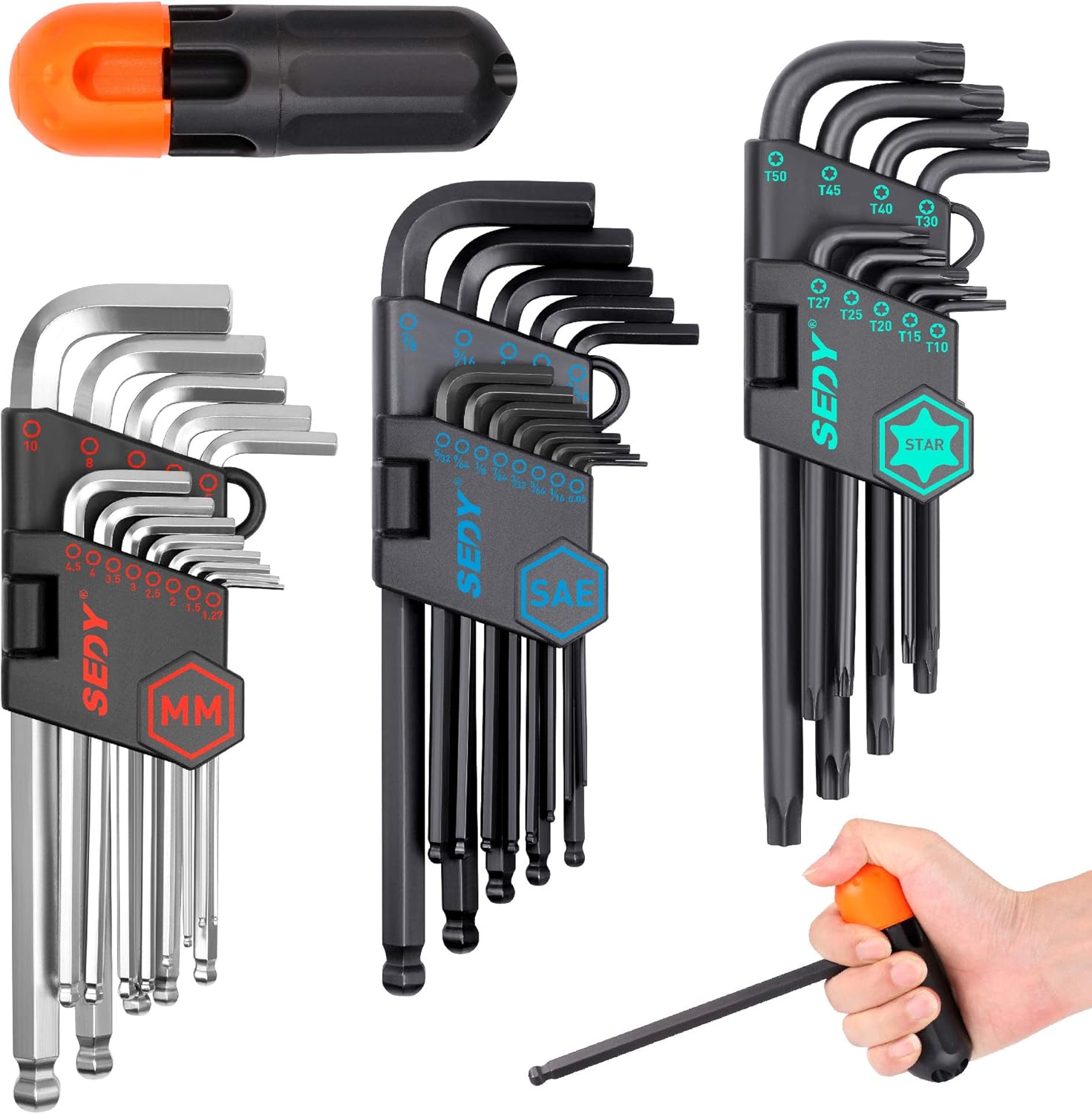 SEDY Allen Wrench Set, Long Arm Ball End Hex Key Set, Star Key Wrench ...