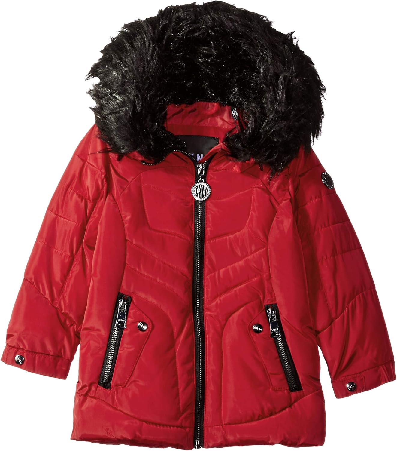 Amazon.com: DKNY Girls' Toddler Bubble Jacket with Faux Fur, Red, 2T ...