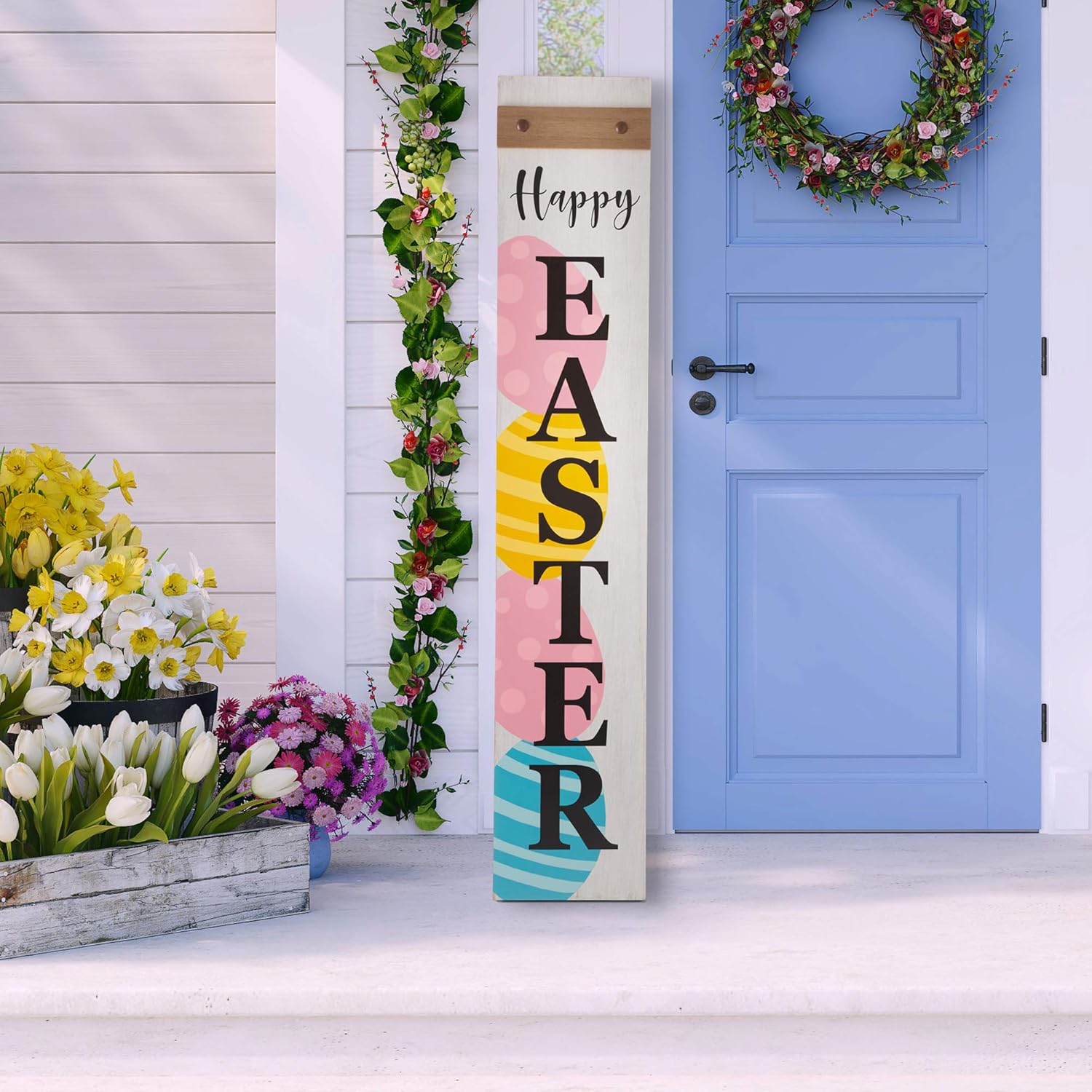 Amazon.com: Glitzhome Wooden Happy Easter Welcome Front Door Porch Sign ...