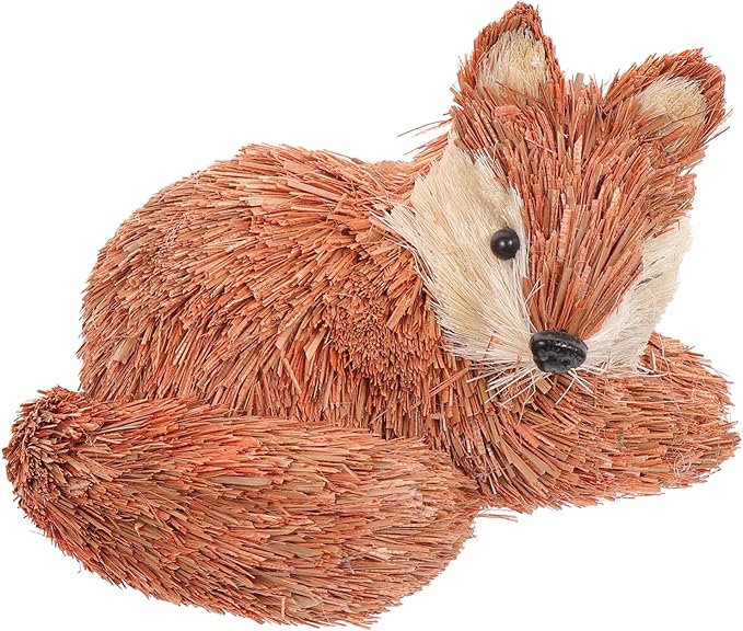 IMIKEYA Straw Fox Figurines Home Decor Straw Animal Handmade Woodland ...