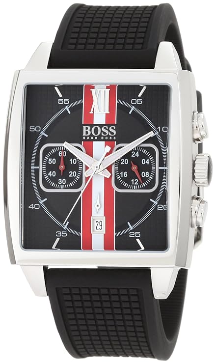 Hugo Boss 1512731 Men's Red Accents Black Dial Rubber Strap Chronograph ...