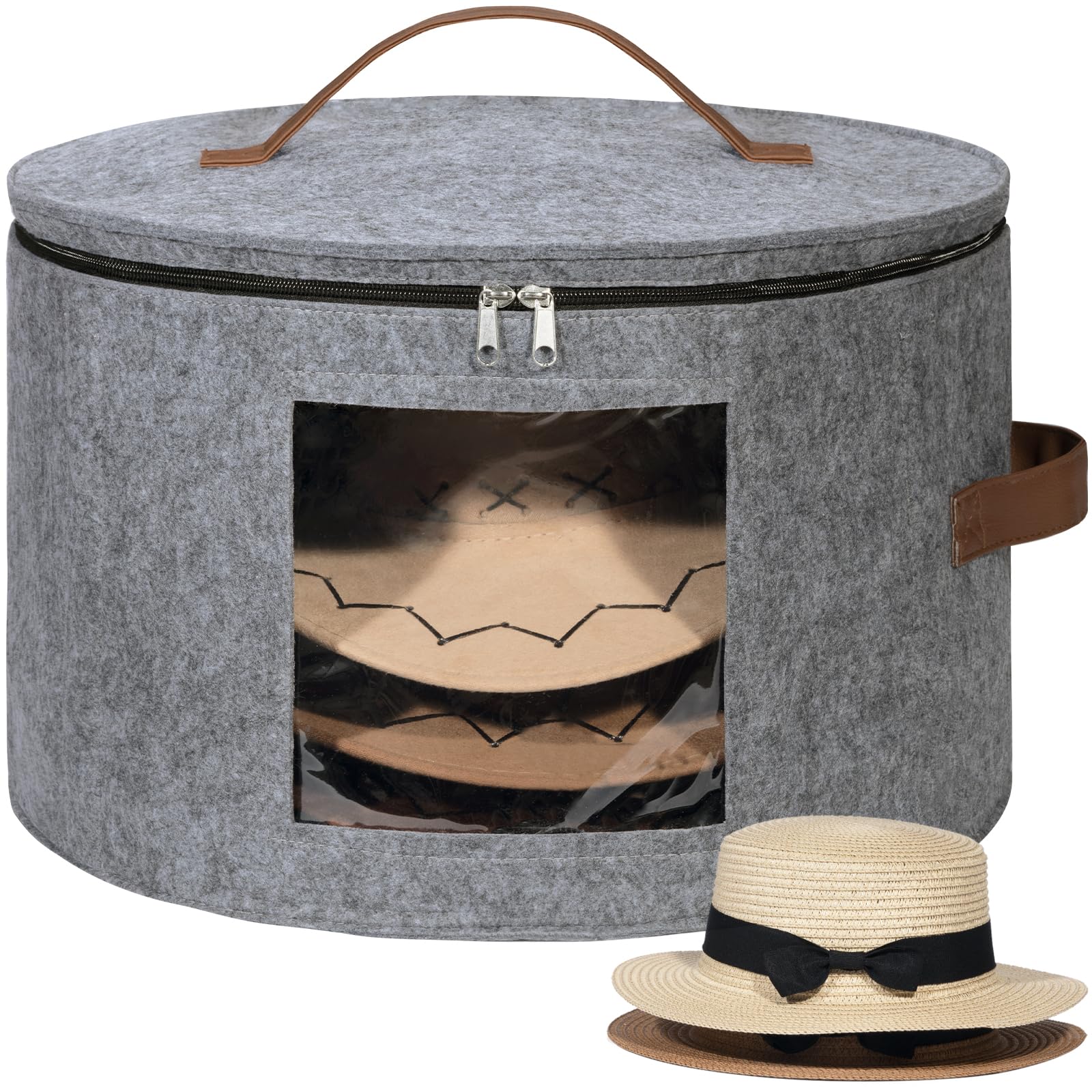 Lifewit Round Felt Hat Box, Stackable Bamboo Supports Cowboy Hat Travel ...