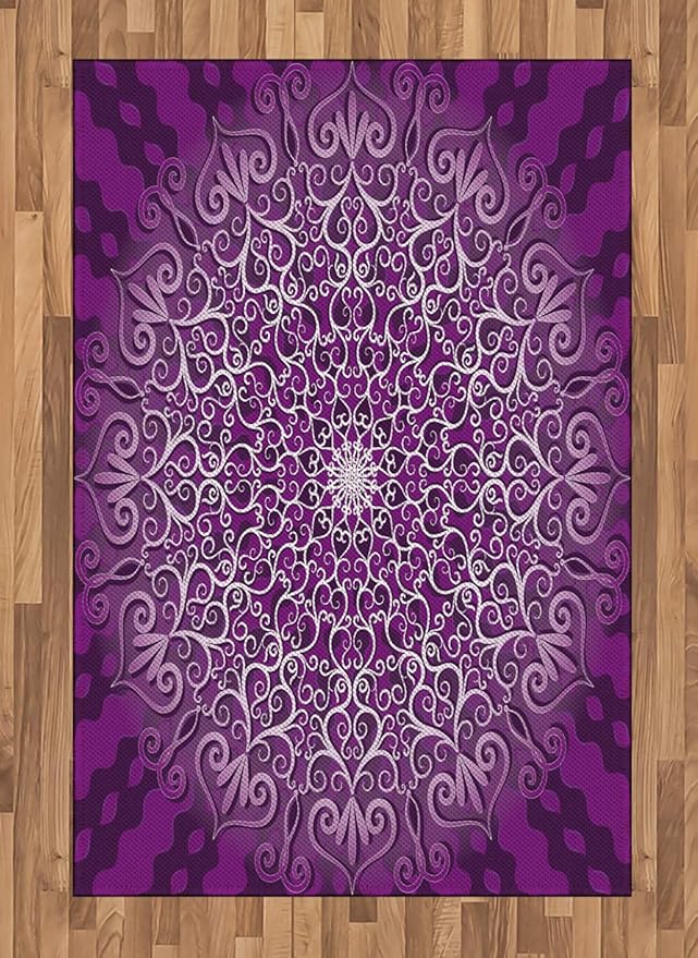 Amazon.com: Ambesonne Purple Mandala Area Rug, Round Swirls Healing ...