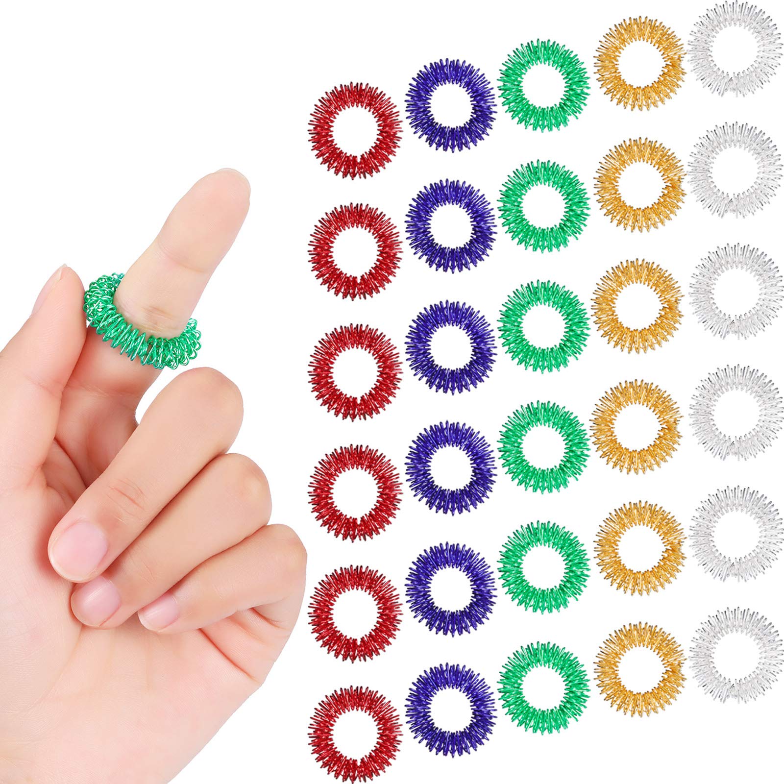Blulu 50 Pcs Acupressure Rings Spiky Sensory Finger Rings Spiky Finger ...