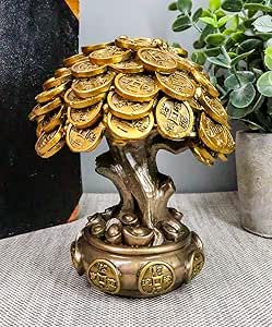 Amazon.com: Ebros Feng Shui Gold Tree Statue Golden Money Coin Tree of ...