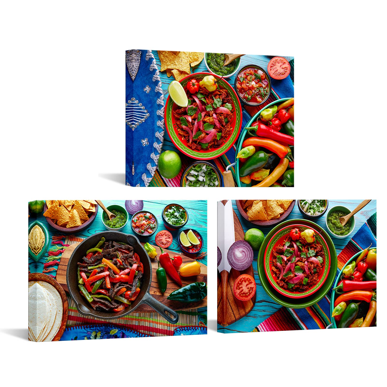 Nachic Wall 3 Panels Kitchen Canvas Art Mexican Food Variety Colorful ...