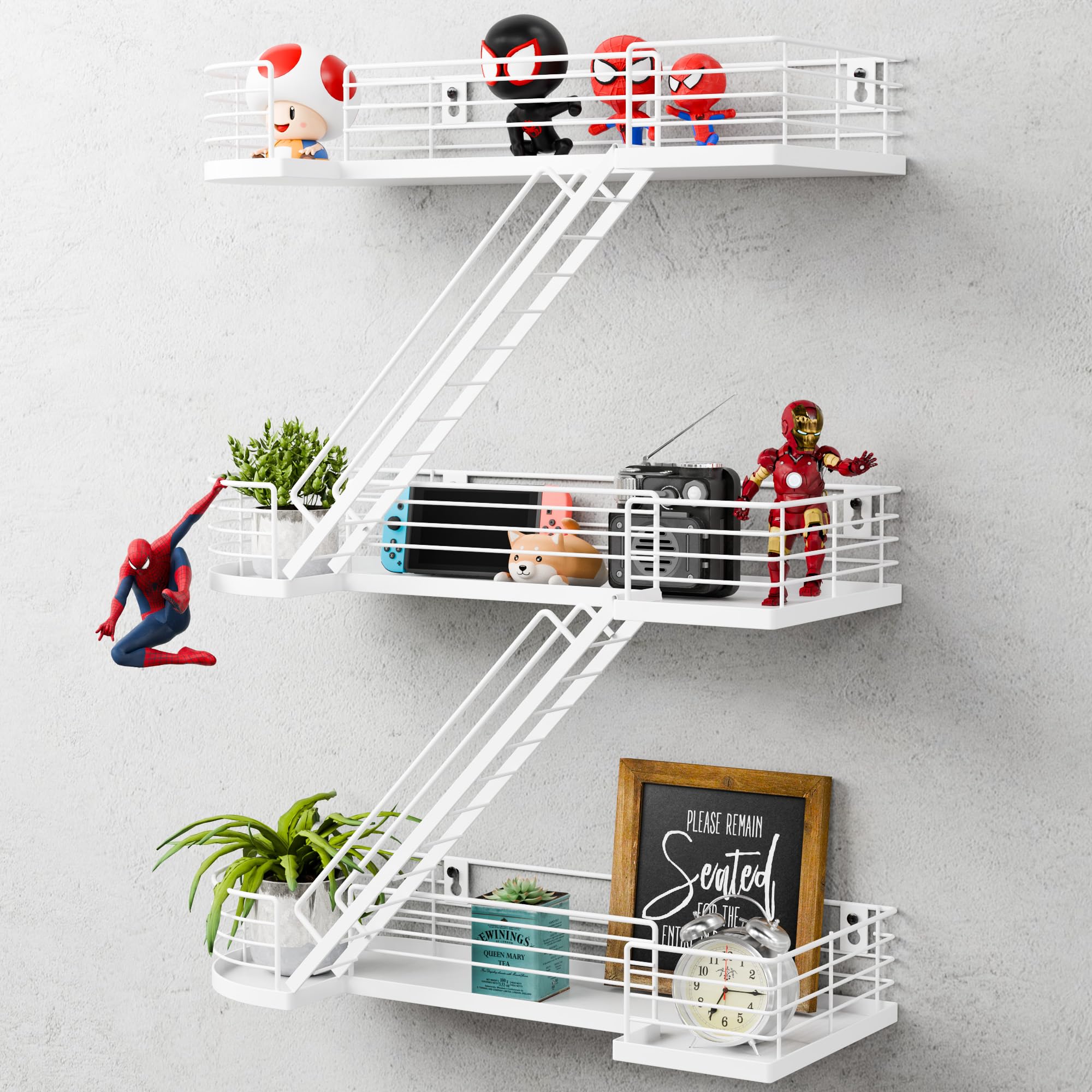 YEMNMFH 15 Inch Fire Escape Wall Shelf - White Metal Decorative Shelves ...