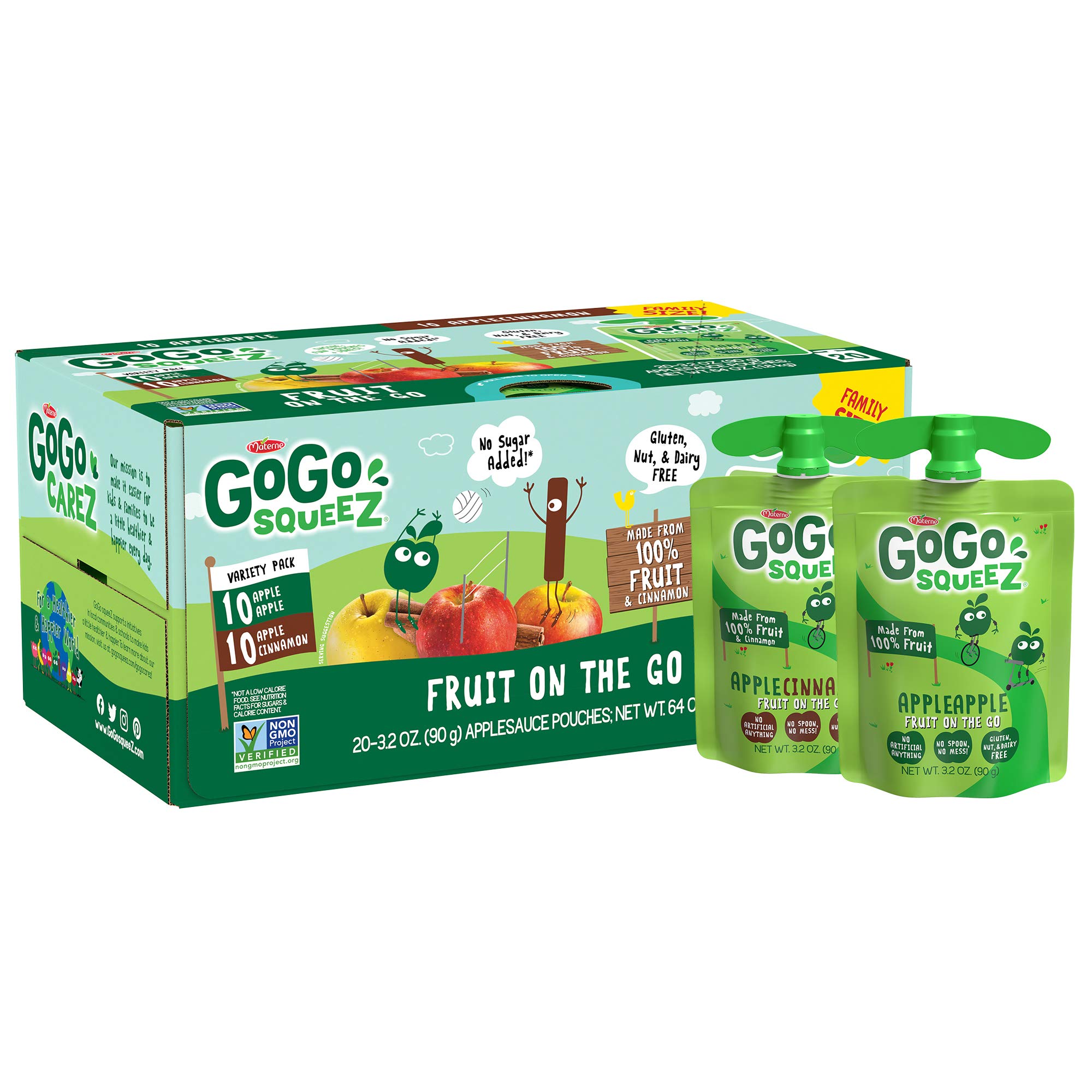 GoGo squeeZ Applesauce, Variety Pack (Apple Apple/Apple Cinnamon), 3.2 Ounce (20 Pouches ...