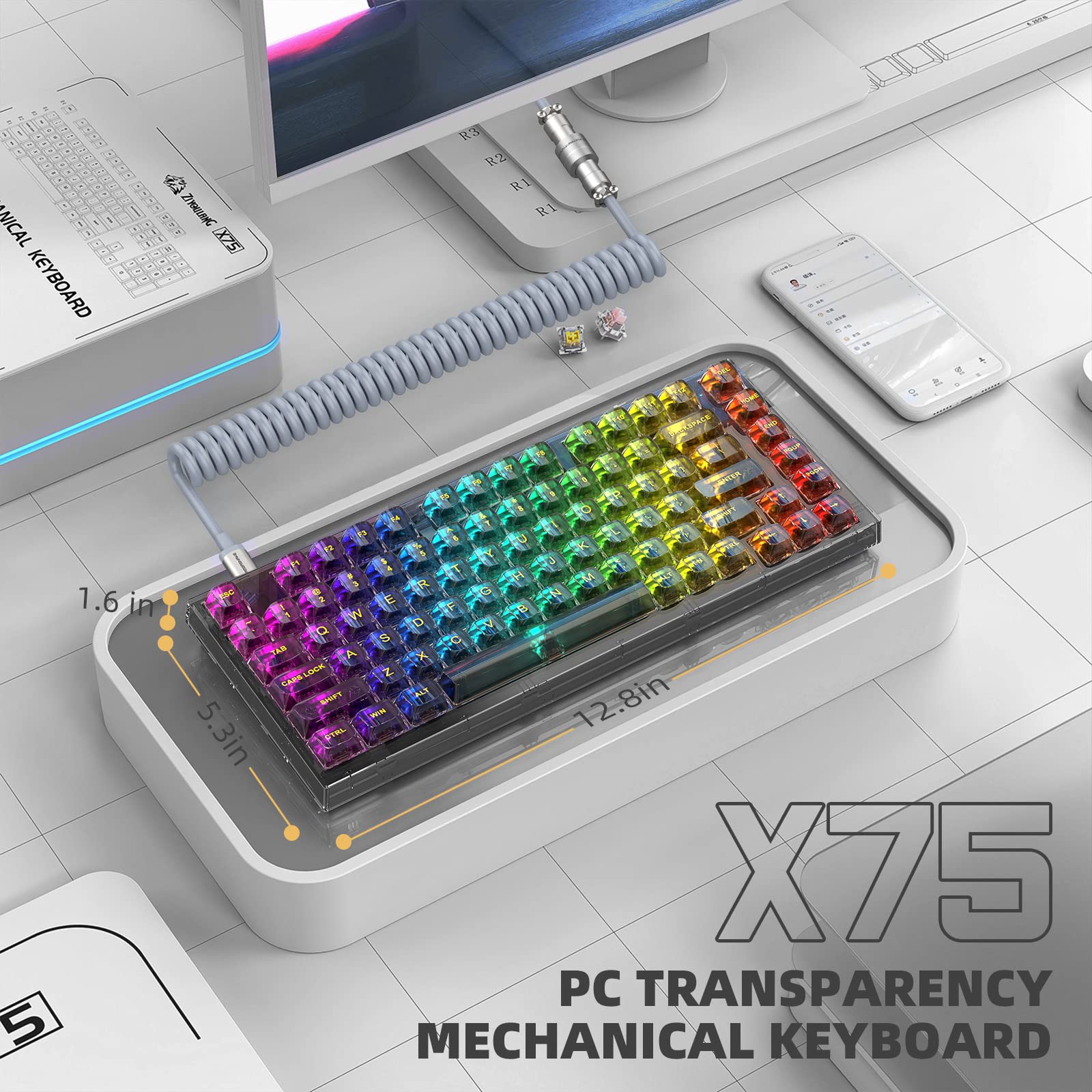 Mua X75 Hotswap Mechanical Gaming Keyboard with USB C Coiled Cable,TKL ...