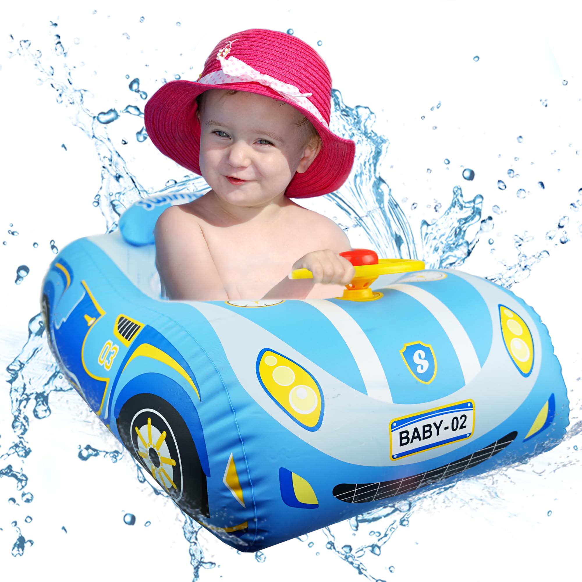 SMILESSKIDDO Baby Pool Float with Car Design, Heavy Duty PVC Inflatable ...