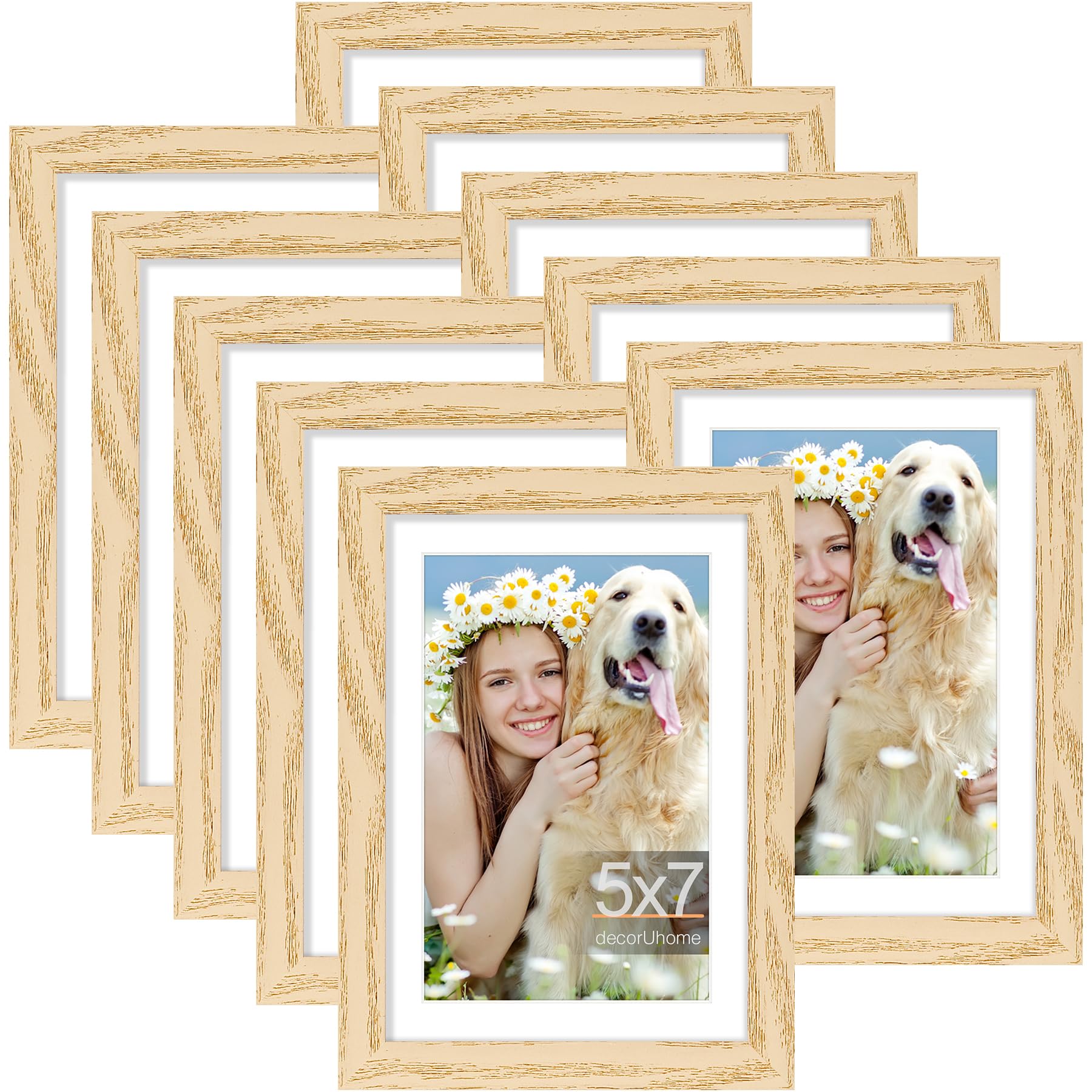 decorUhome 5x7 Picture Frame Set of 10, Display Photos 4x6 with Mat or 5x7 Unmatted for Picture ...