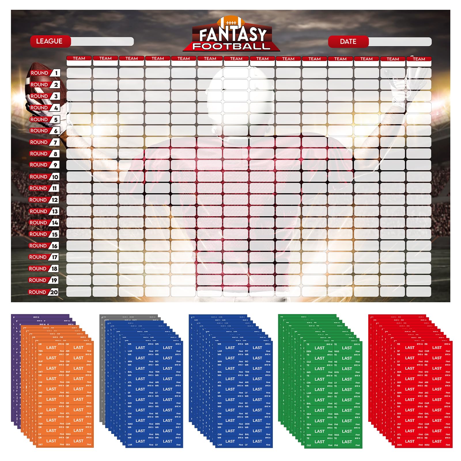 Fantasy Football Draft Board 2025-2026 Kit, 600+ Labels, 6ft x 4ft ...
