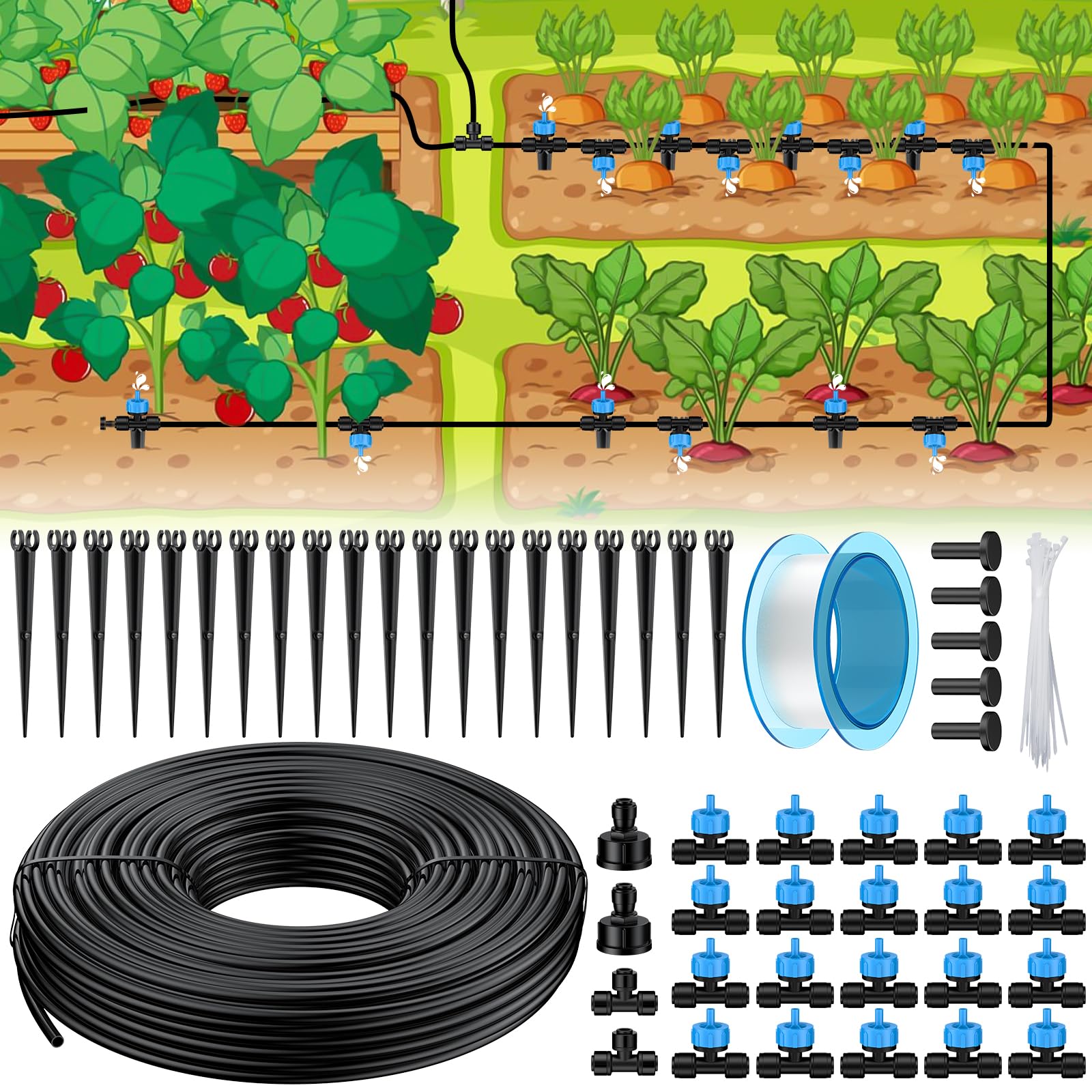 Pawfly Drip Irrigation Kit, Quick-Connect 100 ft. Drip Irrigation ...