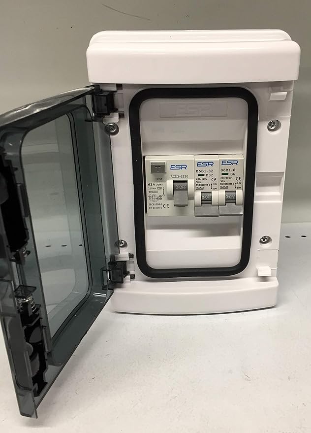 Garage Caravan Shed Consumer Unit Fuse Board 63A RCD + 2 MCB's 1 x 6A 1 ...