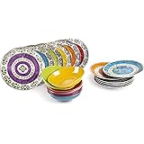 Excelsa Tropical Chic Service Table, Porcelaine, multicolore, 18 unités ...