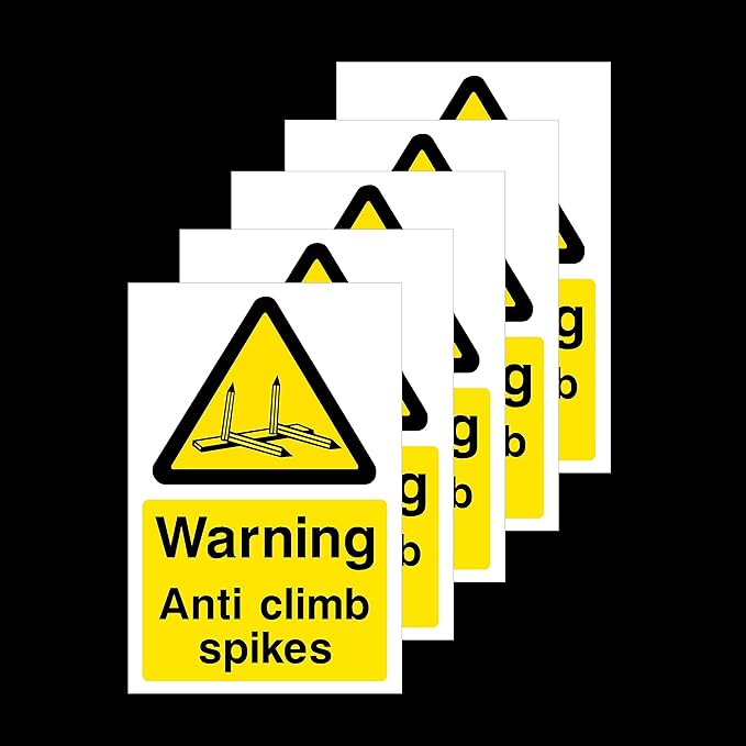 5x Warning Anti Climb Spikes Self Adhesive Stickers 150x200mm: Amazon ...
