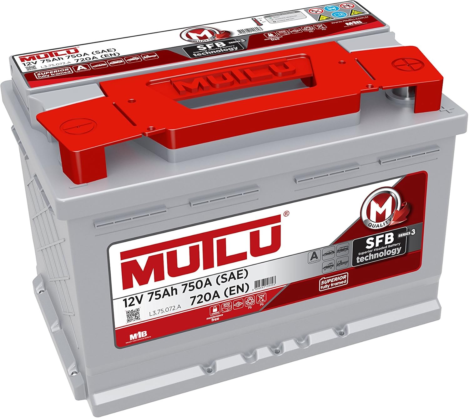 Mutlu 096 Series 3 Car Battery 12V 75Ah 750A (SAE) 720A (EN): Amazon.co ...