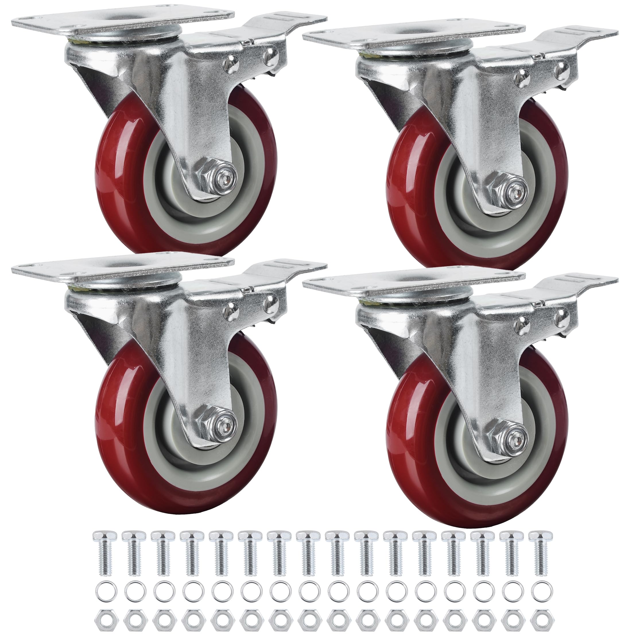 Finnhomy 4 Inch Caster Wheels Set of 4 with Brake Heavy Duty Plate ...