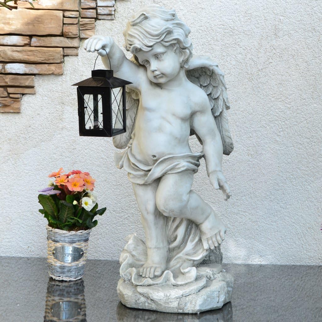 INtrenDU XXL Gartenengel mit Laterne 81cm Grablicht Grab-Schmuck ...