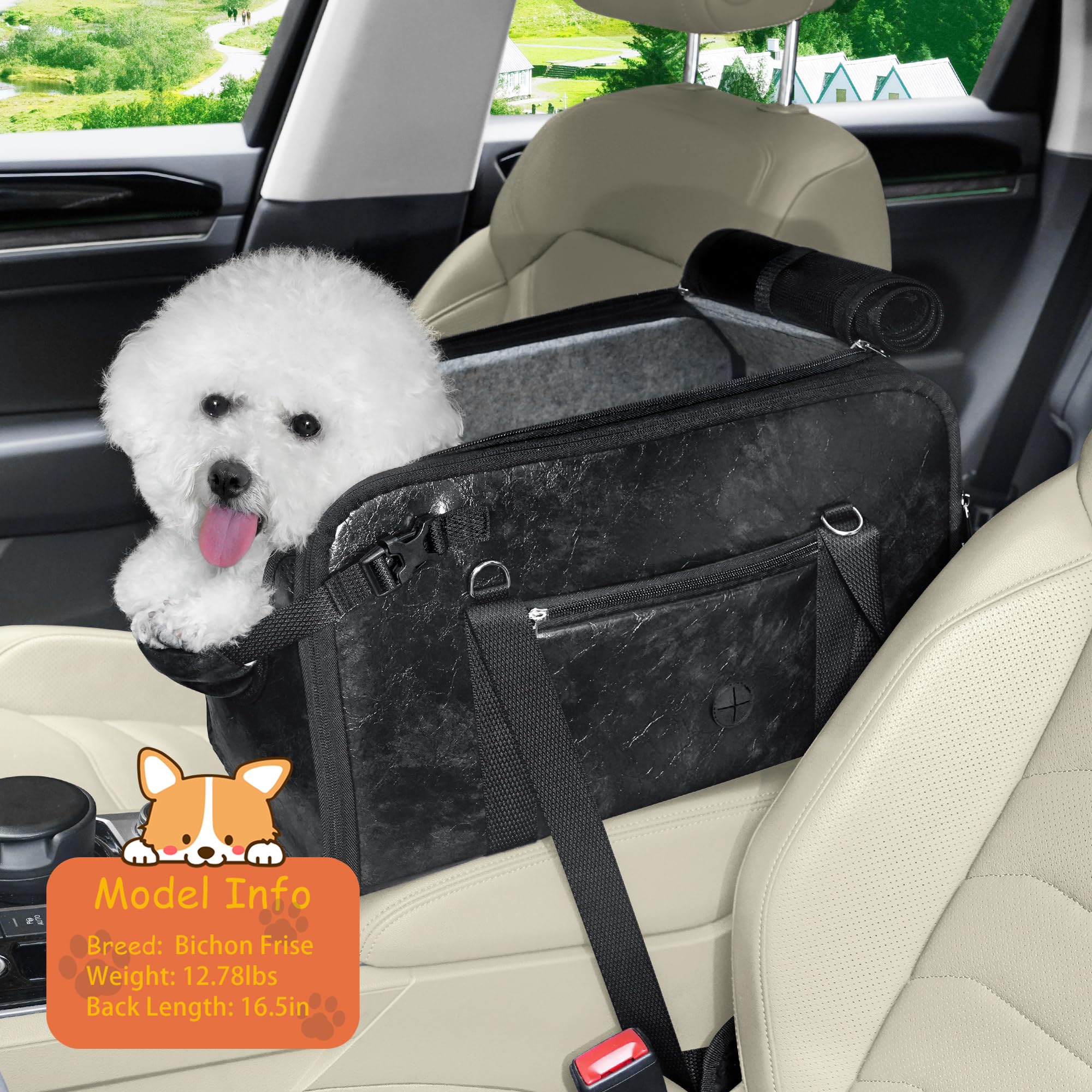 WOYYHO 20 lbs Dog Car Seat with Safety Belt and Top Mesh Cover, Side ...