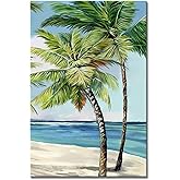 Amazon.com: Palm Trees Canvas Wall Art: Coastal Beach Picture Artwork ...