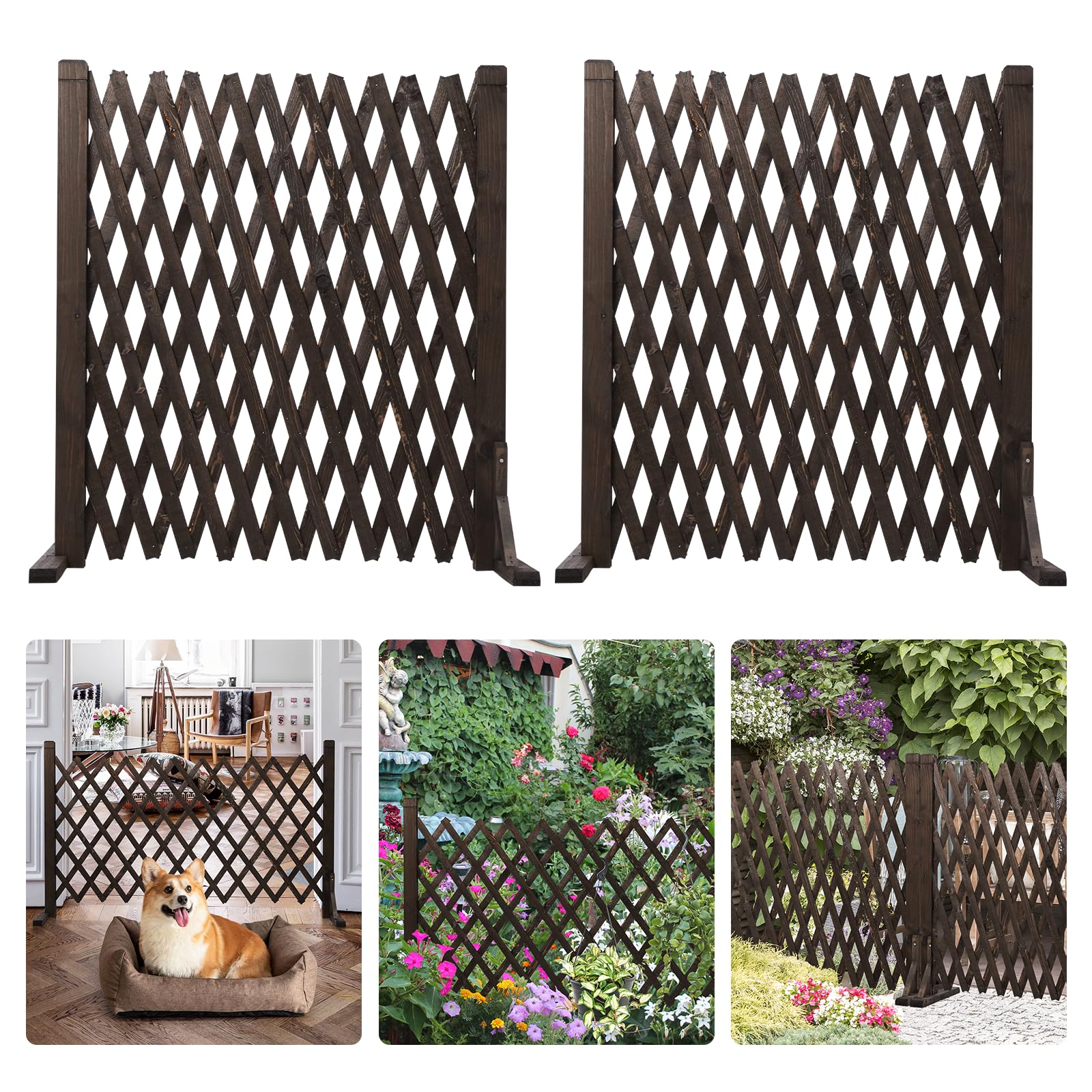Nisorpa 2 Pack Retractable Wooden Fence, Expandable Plant Trellis ...