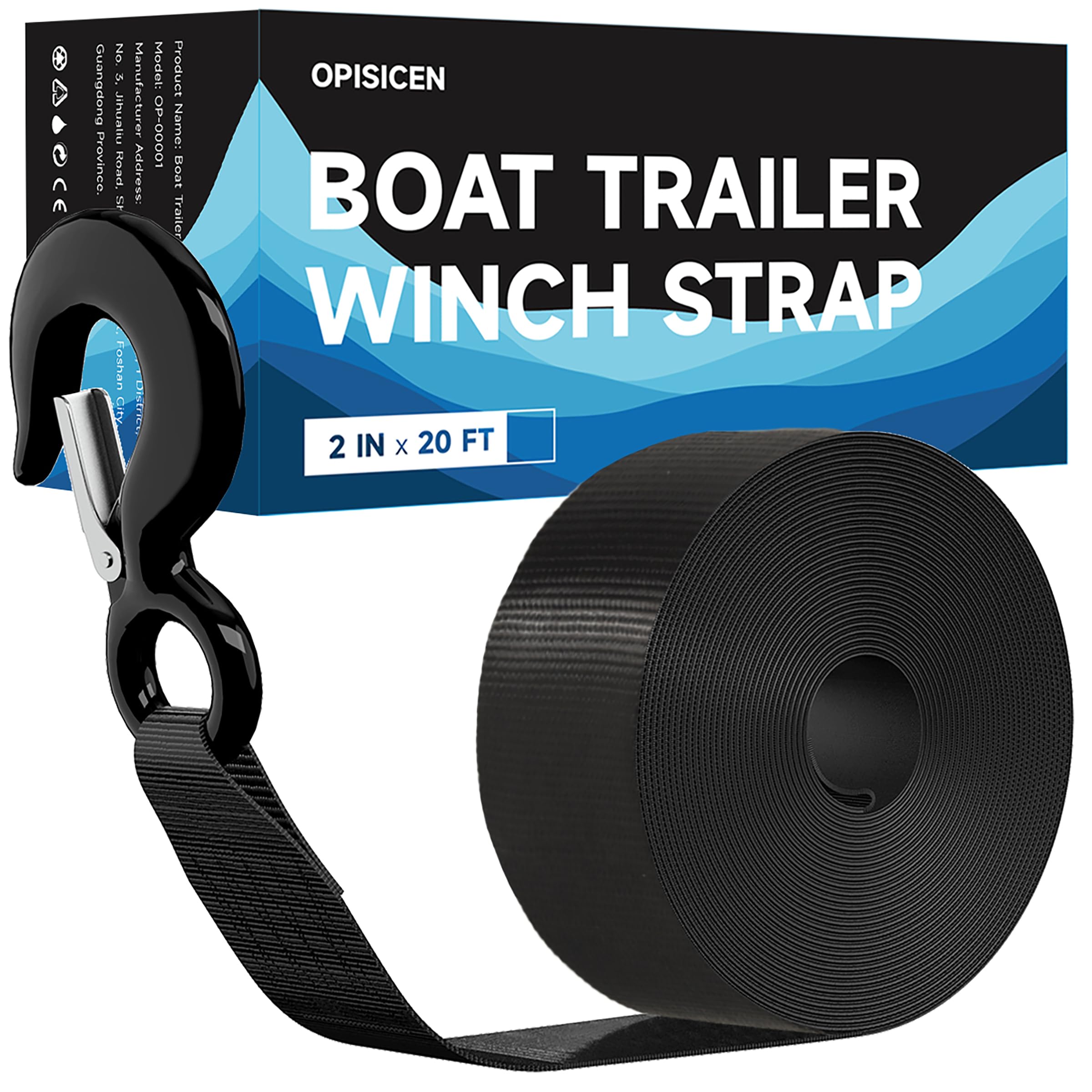 Heavy Duty Boat Trailer Winch Strap with Hook - 2" x 20' - 10,816lbs ...
