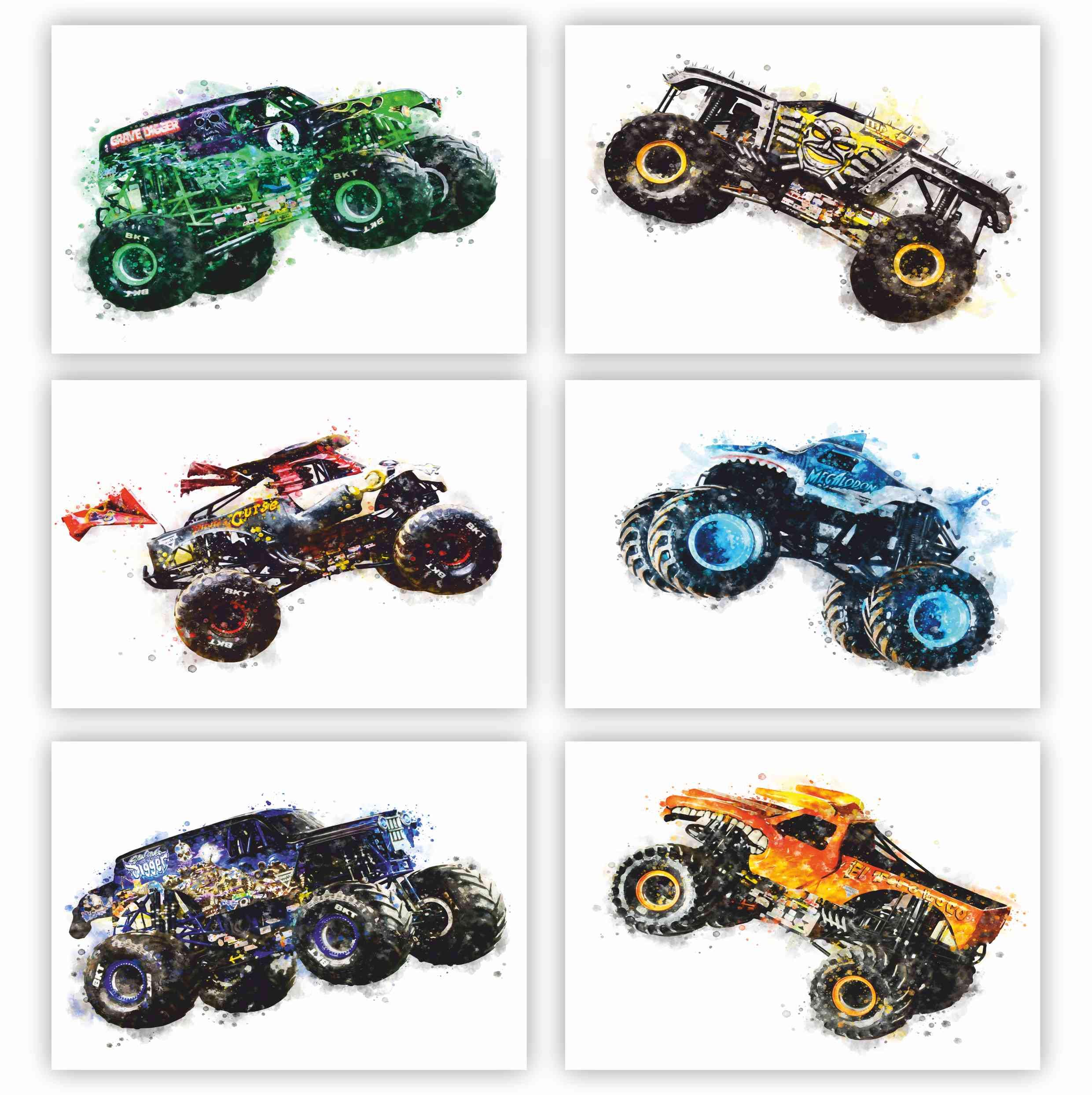 Buy Monster Truck Posters For Boys Room, Set Of 6 Wall Art (UNFRAMED 8 ...