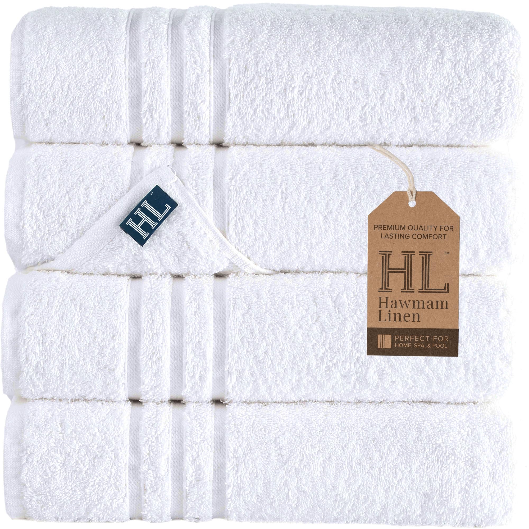 Hawmam Linen White Bath Towels 4 Pack 27 x 54 Inches 100% Turkish ...