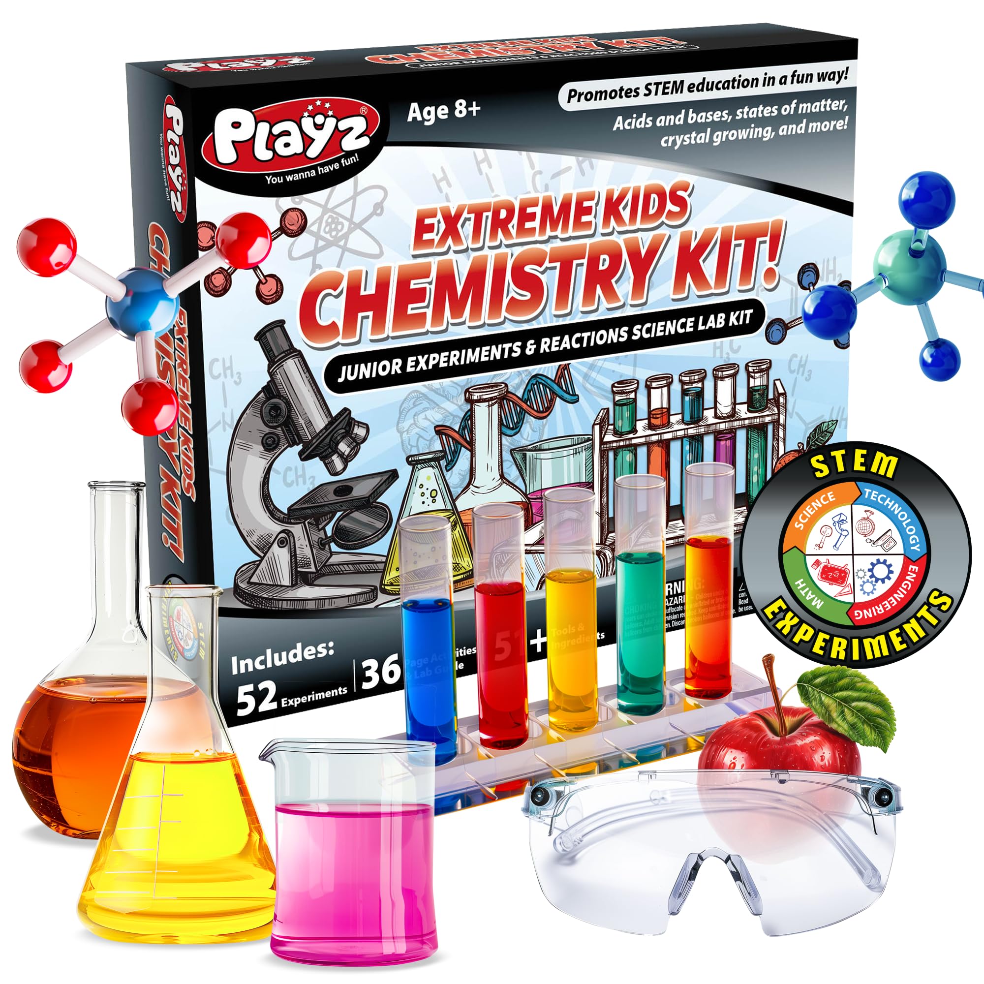 Playz 52 Extreme Kids Chemistry Experiments Set - STEM Activities ...