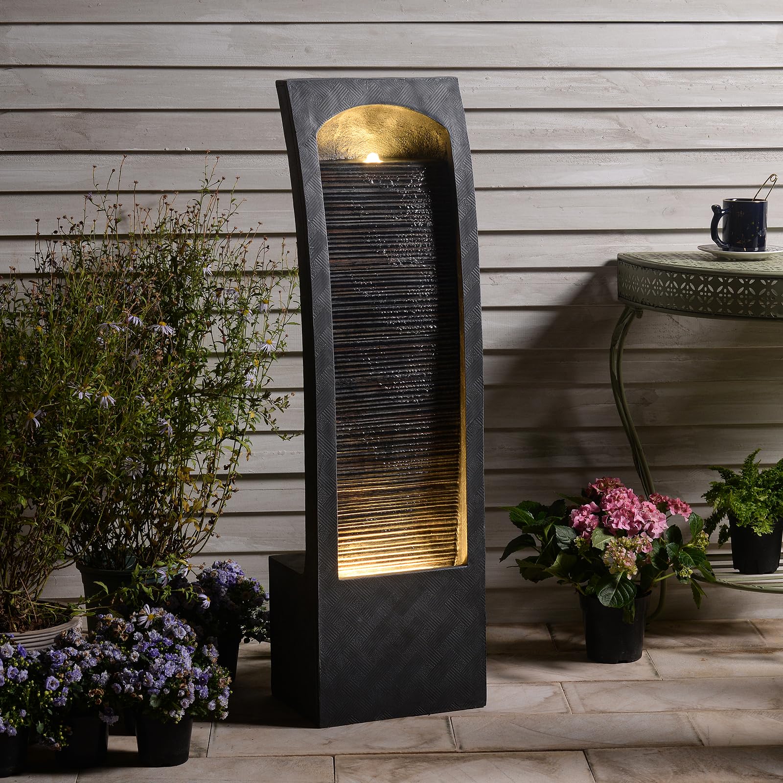 Bumilgar Indoor Water Fountain Curved Faux Slate Outdoor Waterfall ...