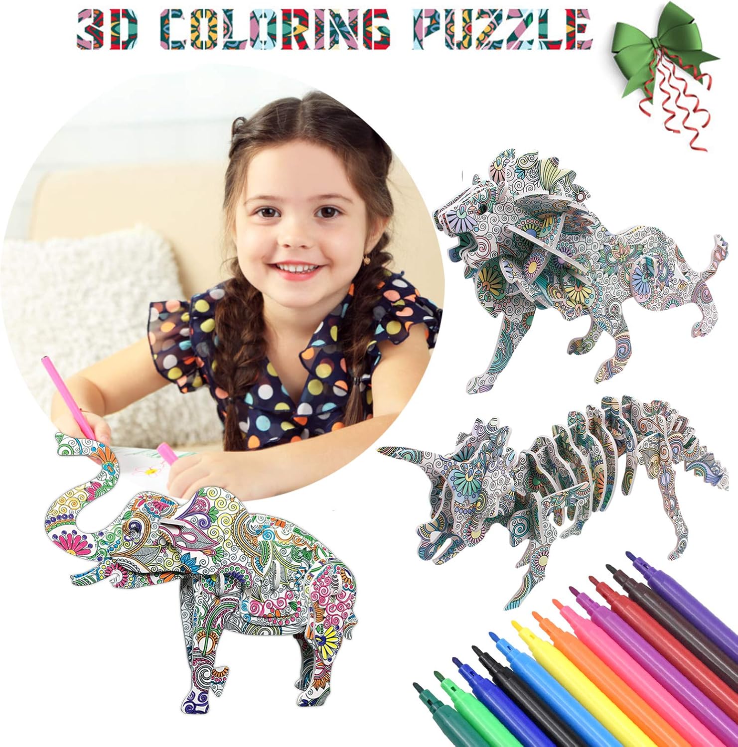 NATUCE 3D Colouring Puzzle Set for Kids, Arts and Craft for Girls and ...