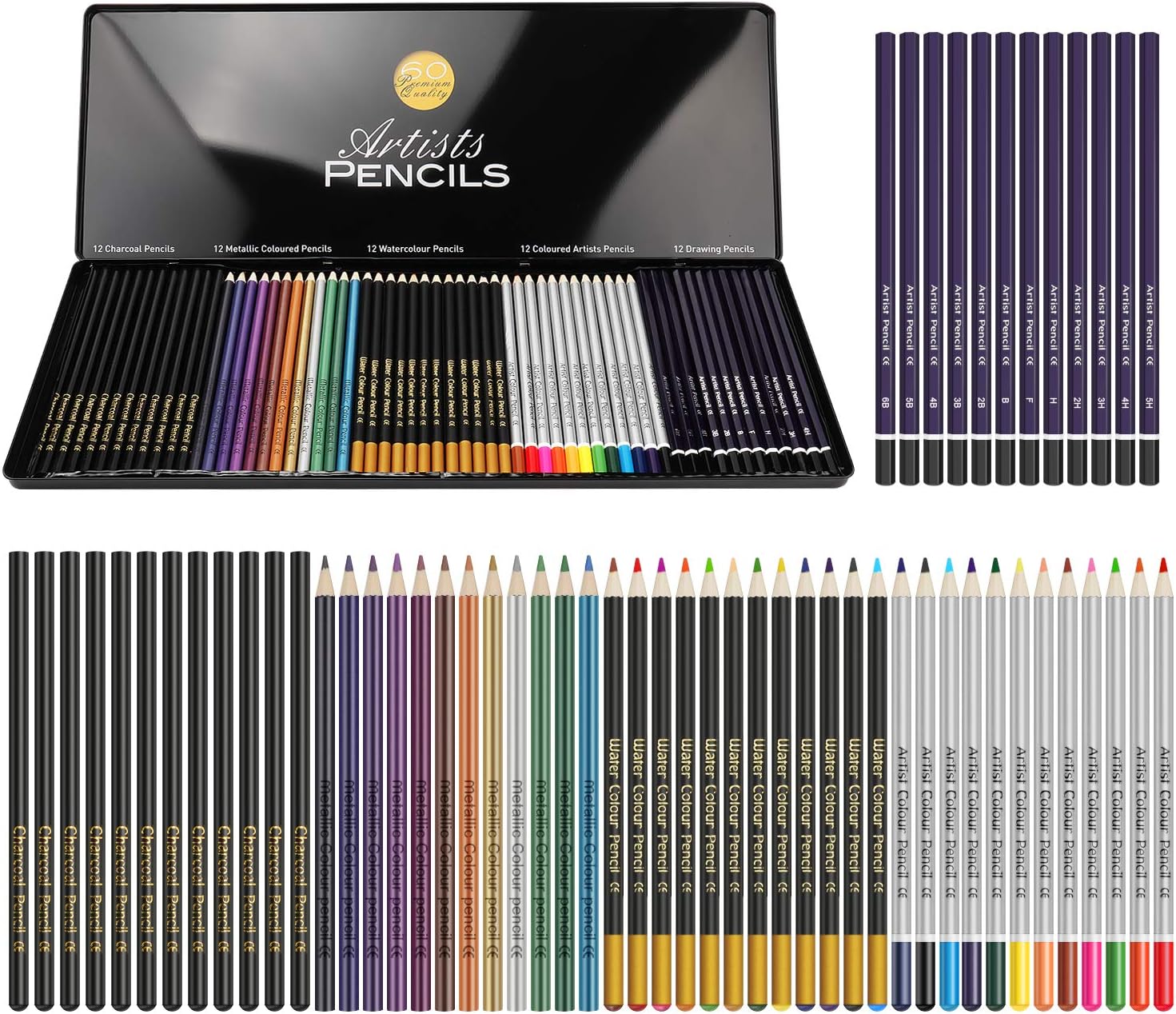 Art drawing pencils set 60 Pieces include Coloured Sketch Watercolour ...