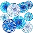 Amazon.com: Outus Winter Snowflakes Hanging Paper Fans Blue White ...