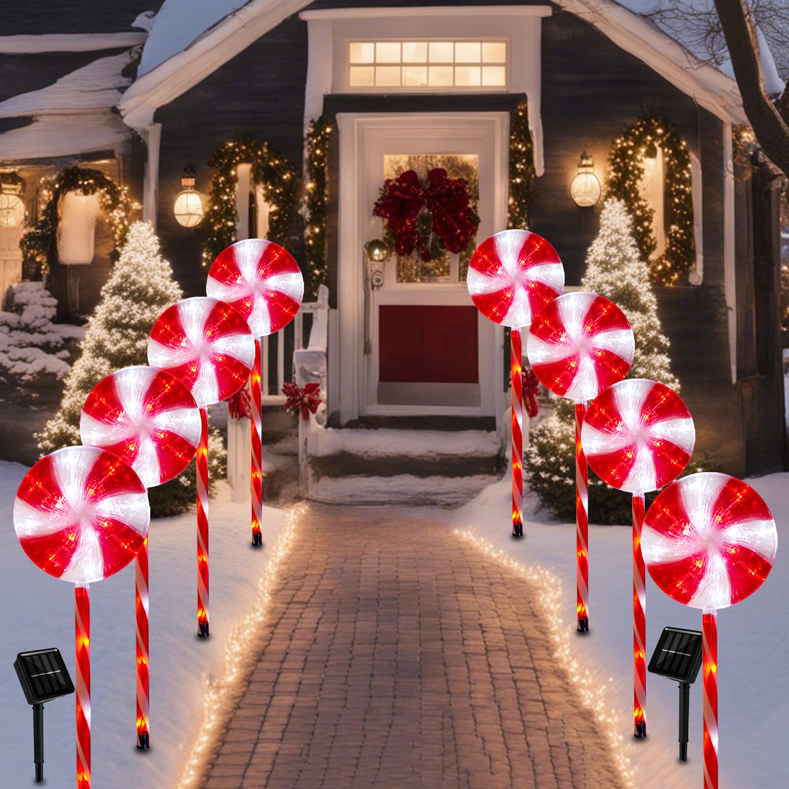 BRIGHTDECK Christmas Solar Pathway Lights, 27" Set of 8 Lollipops ...