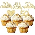 Amazon.com: Gyufise 24Pcs 50th Wedding Anniversary Cupcake Toppers Gold ...
