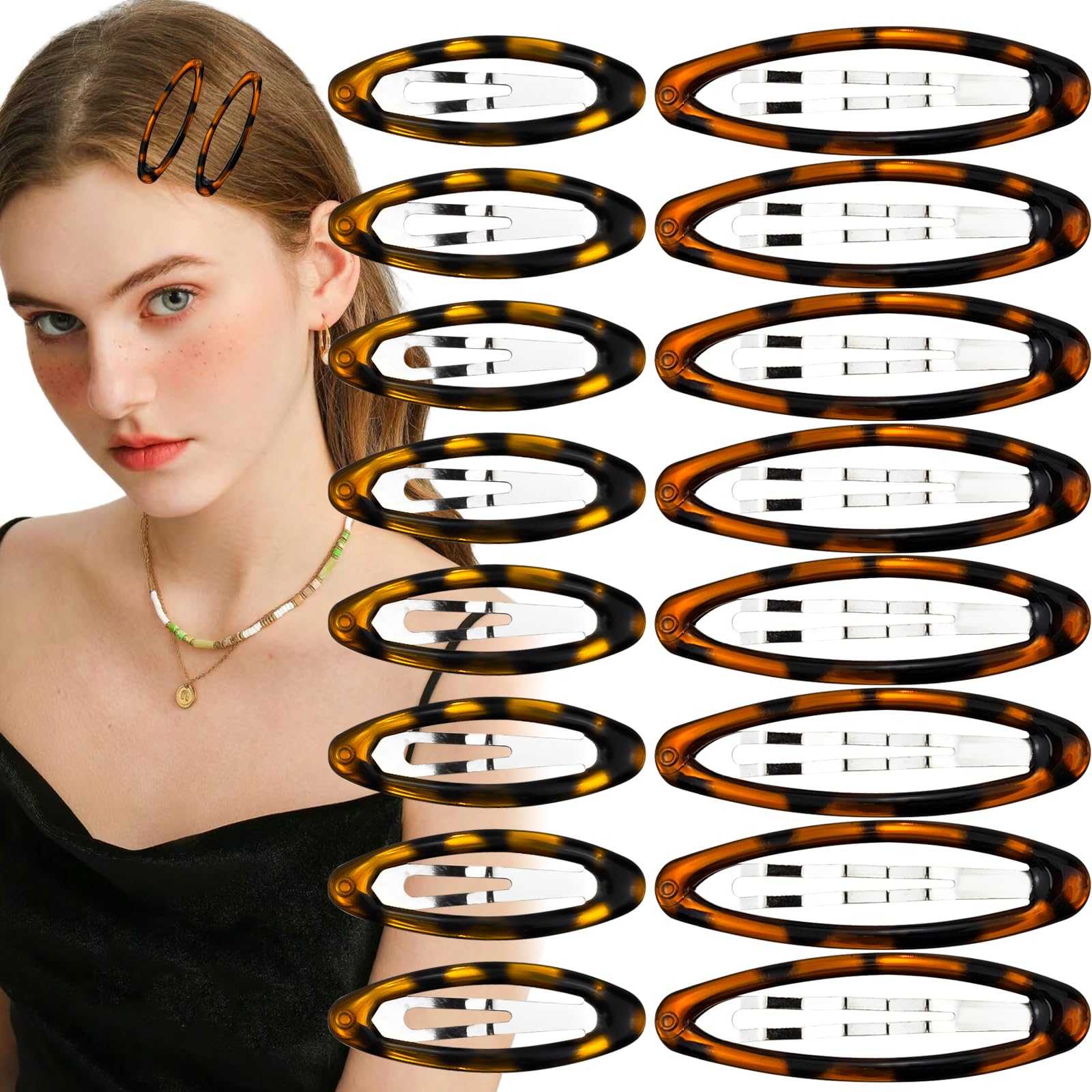 30PCS Oval Snap Hair Clips, Epoxy Metal Snap Clips, Non Slip Vintage ...