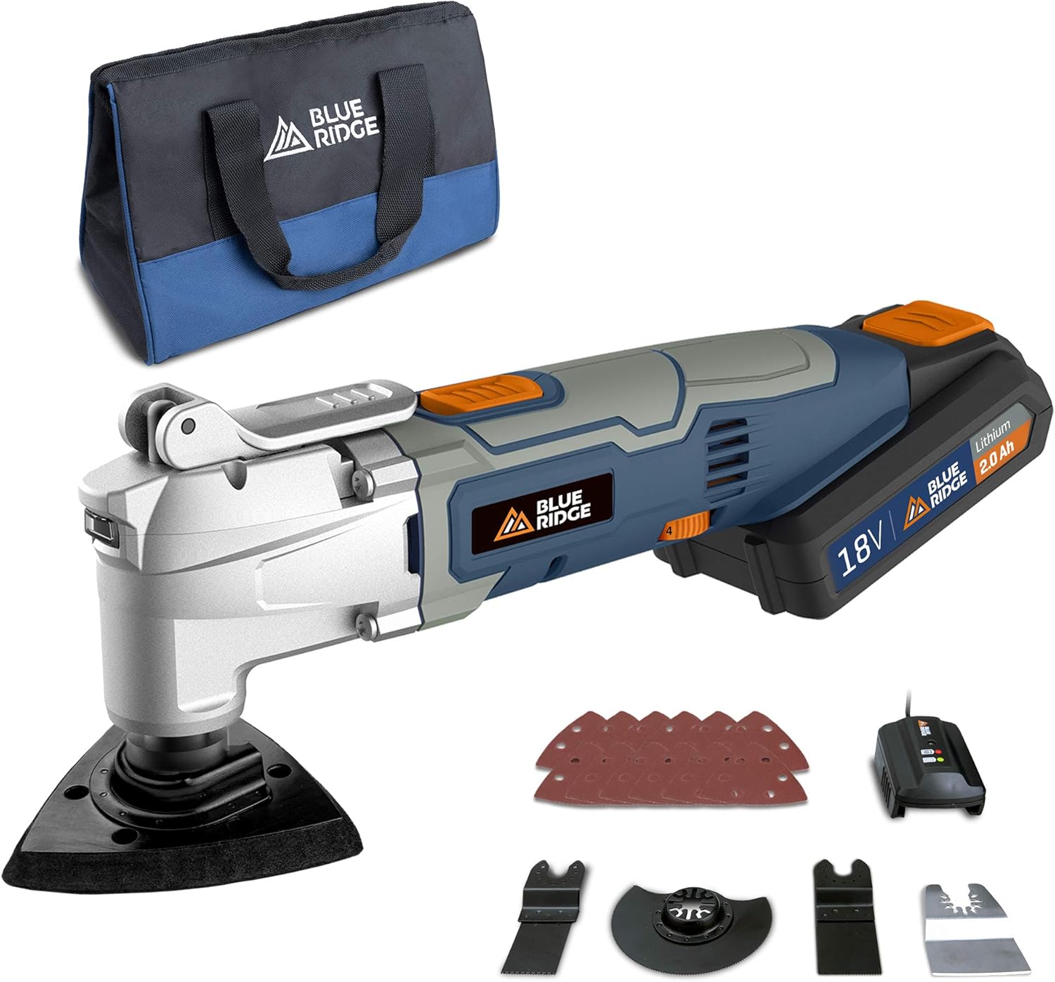 BLUE RIDGE Cordless 18V Oscillating Multi-Tool with 2.0 Ah Li-ion ...