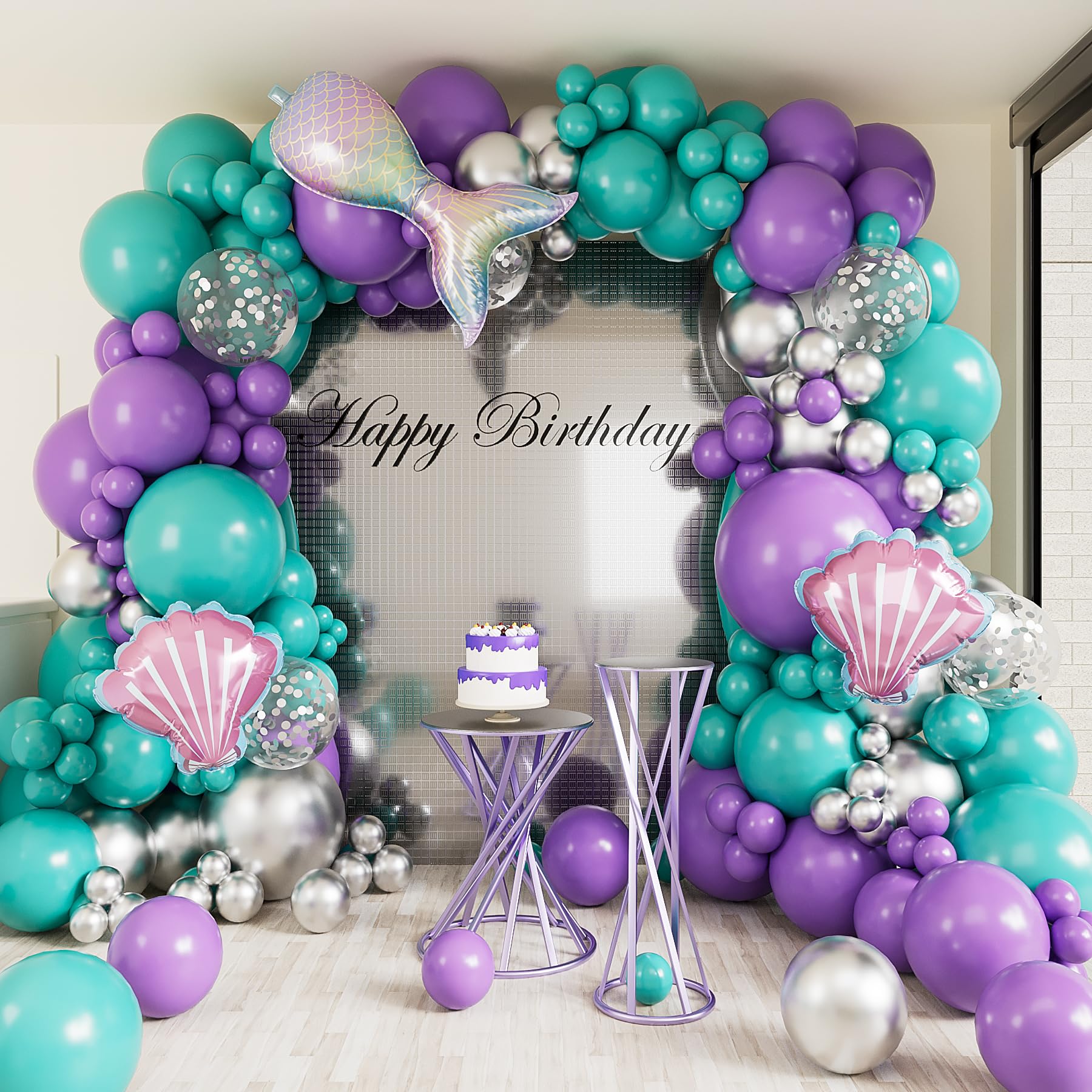 Deiiom Mermaid Balloons Arch Garland Kit-151Pcs Pink Sea Shell Foil ...