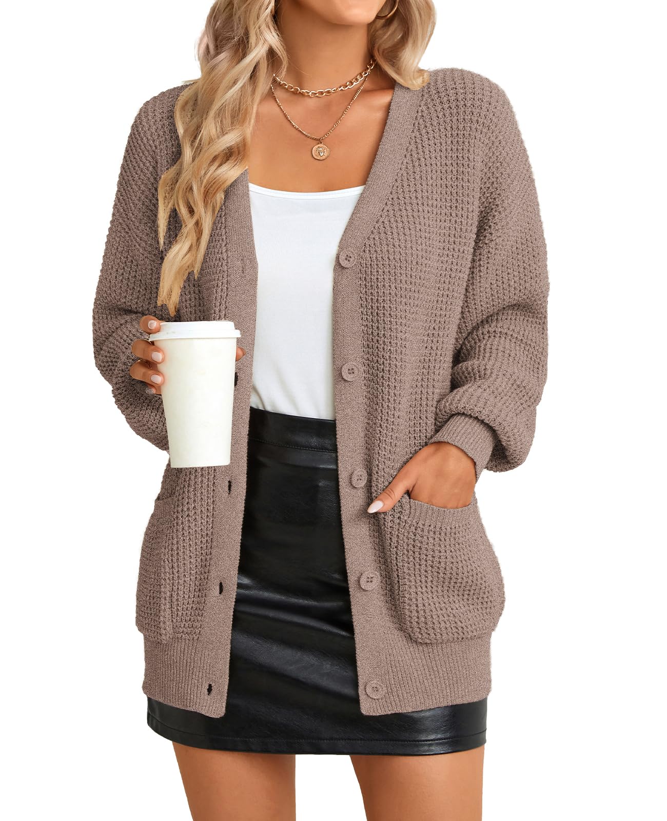 QUALFORT Cardigan Sweaters for Women 100% Cotton Button-Down Long ...