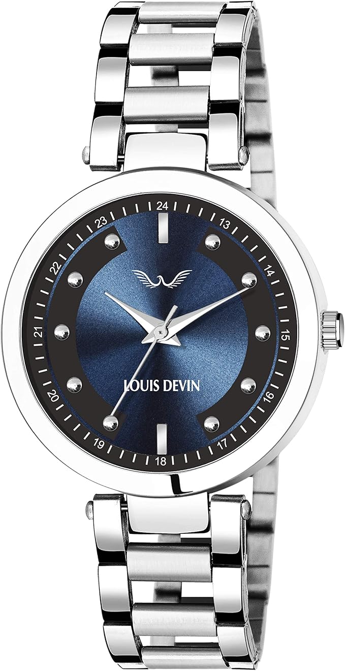 Buy Louis Devin Analogue Blue Stainless Steel Chain Women's Wrist Watch ...