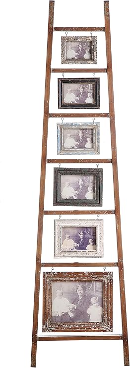 Amazon.com - Creative Co-op Decorative Wood Ladder with 6 Hanging Photo ...