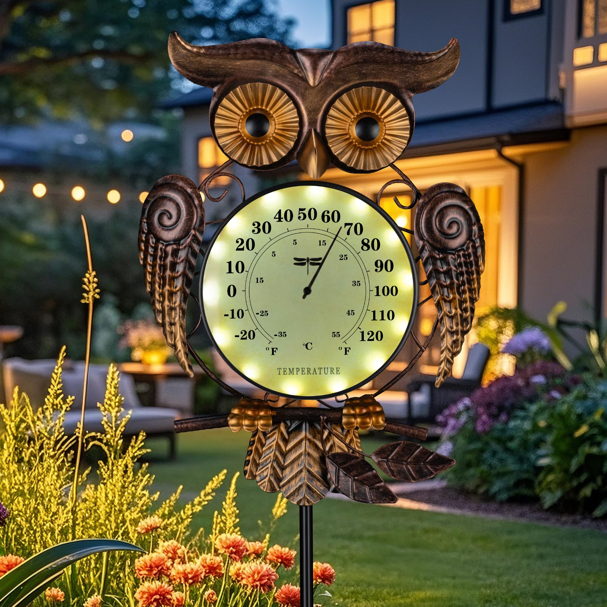 Owl 6.1-inch Solar Outdoor Thermometer Indoor Wall Metal Decorative ...