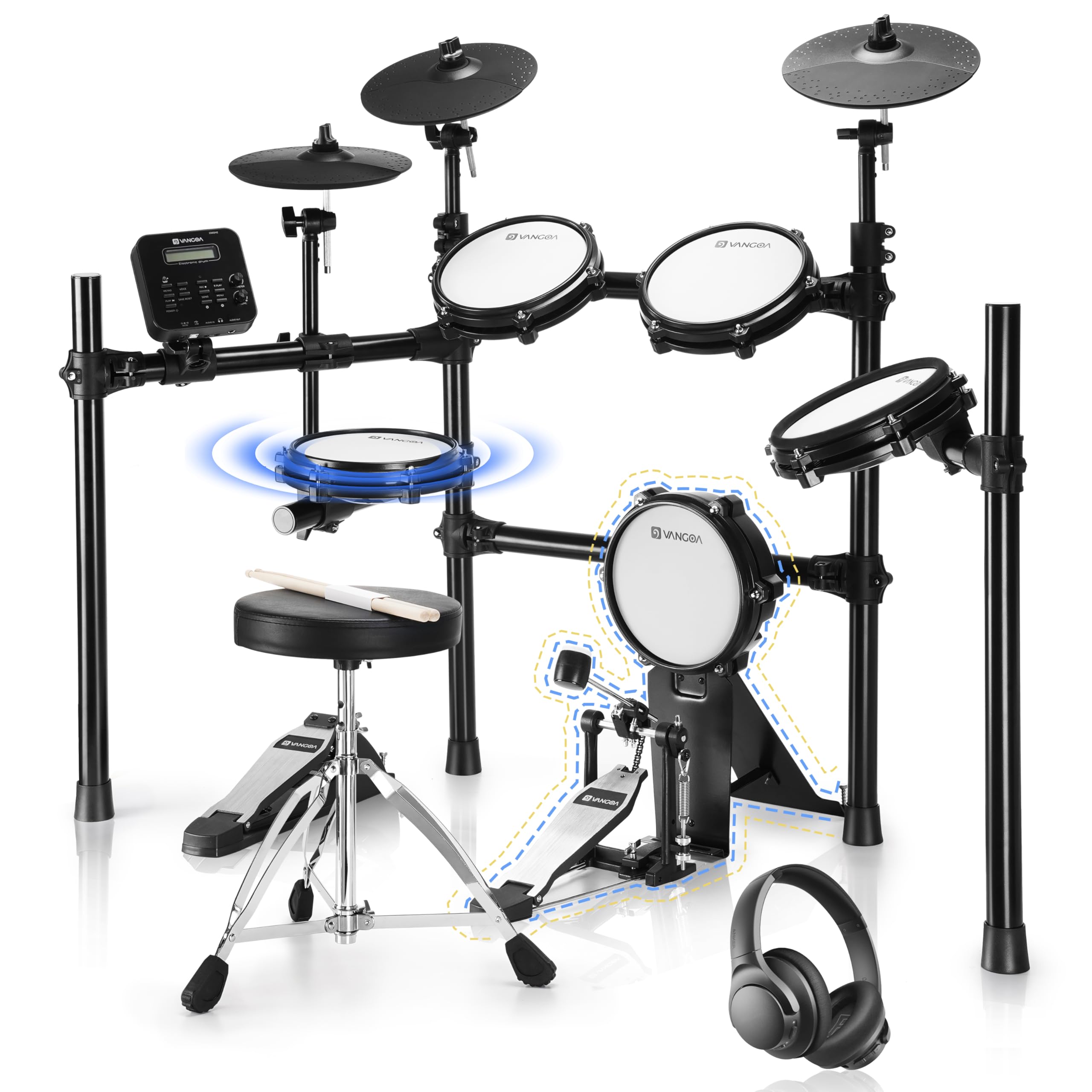 Vangoa Electronic Drum Set, Electric Drum Kit 8-Pieces with Quiet Mesh ...