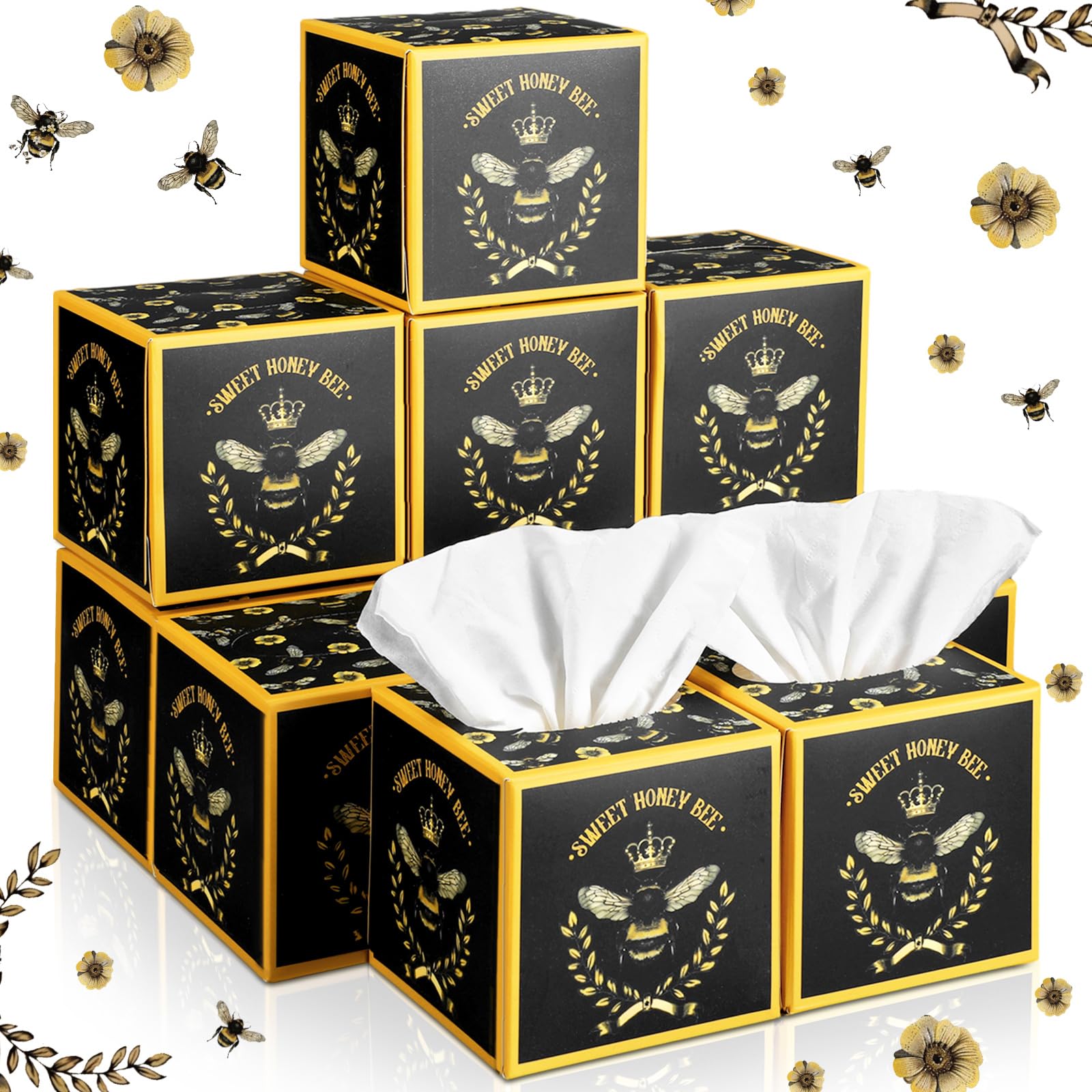 Bencailor 12 Pack Honey Bee Facial Tissues Cube Boxes Face Tissue Box 3 ...