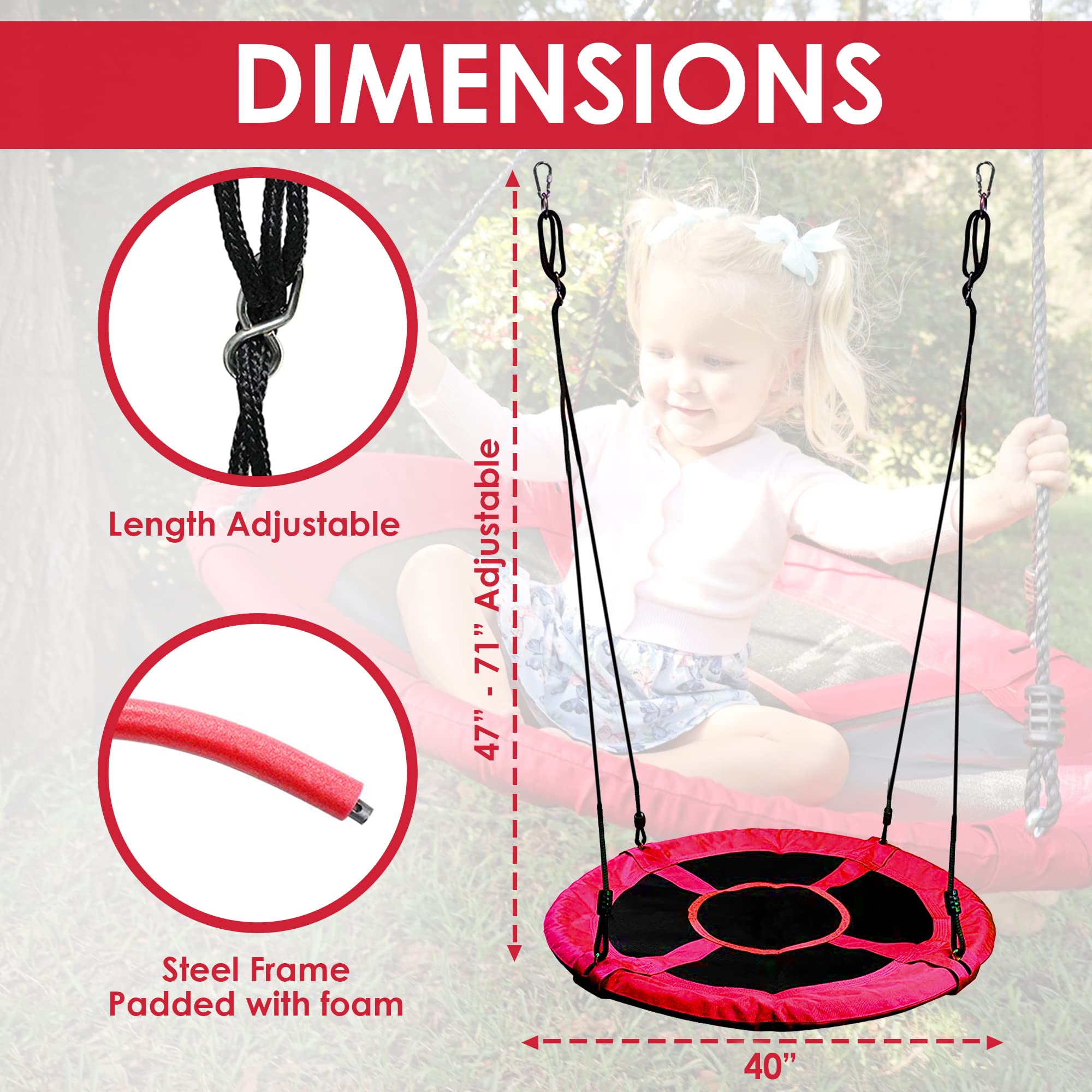 Mua Red Large 40 Inch Round Tree Swing & Swivel 1000D Weather Resistant ...